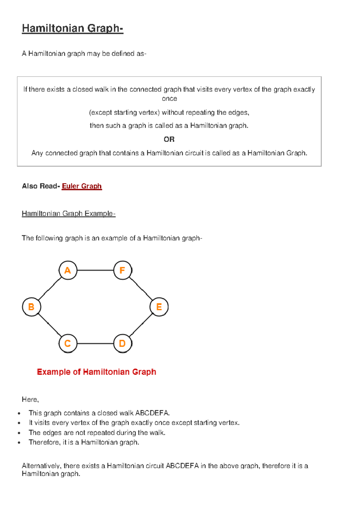 Hamiltonian Graph - OR Any connected graph that contains a Hamiltonian ...