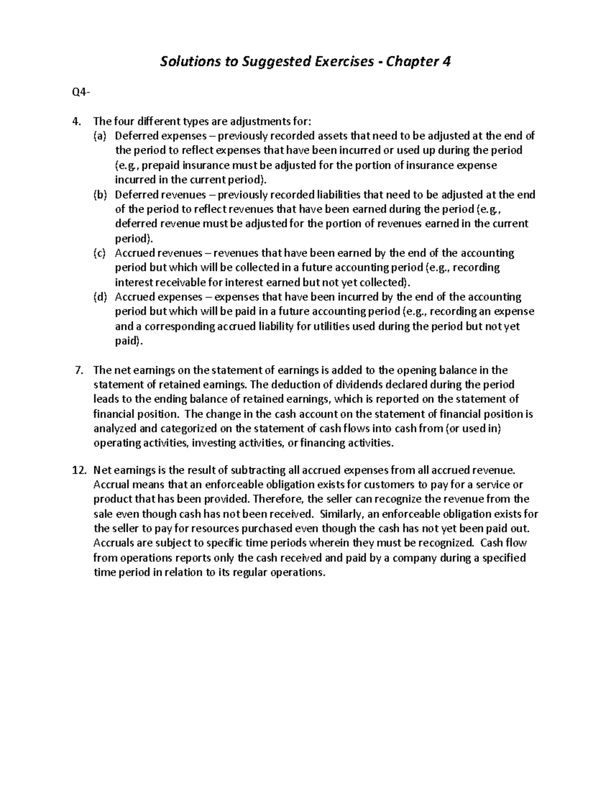 Solutions Chapter 4 exercices - Solutions to Suggested Exercises ...