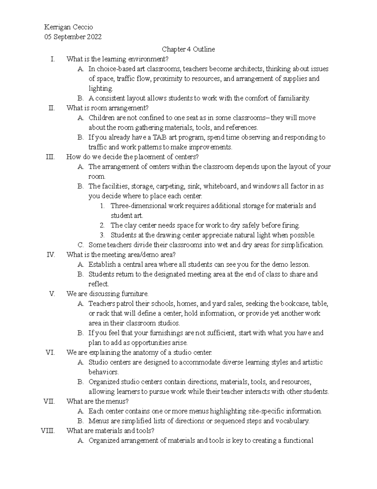 Chapter 4 Outline - Kerrigan Ceccio 05 September 2022 Chapter 4 Outline ...
