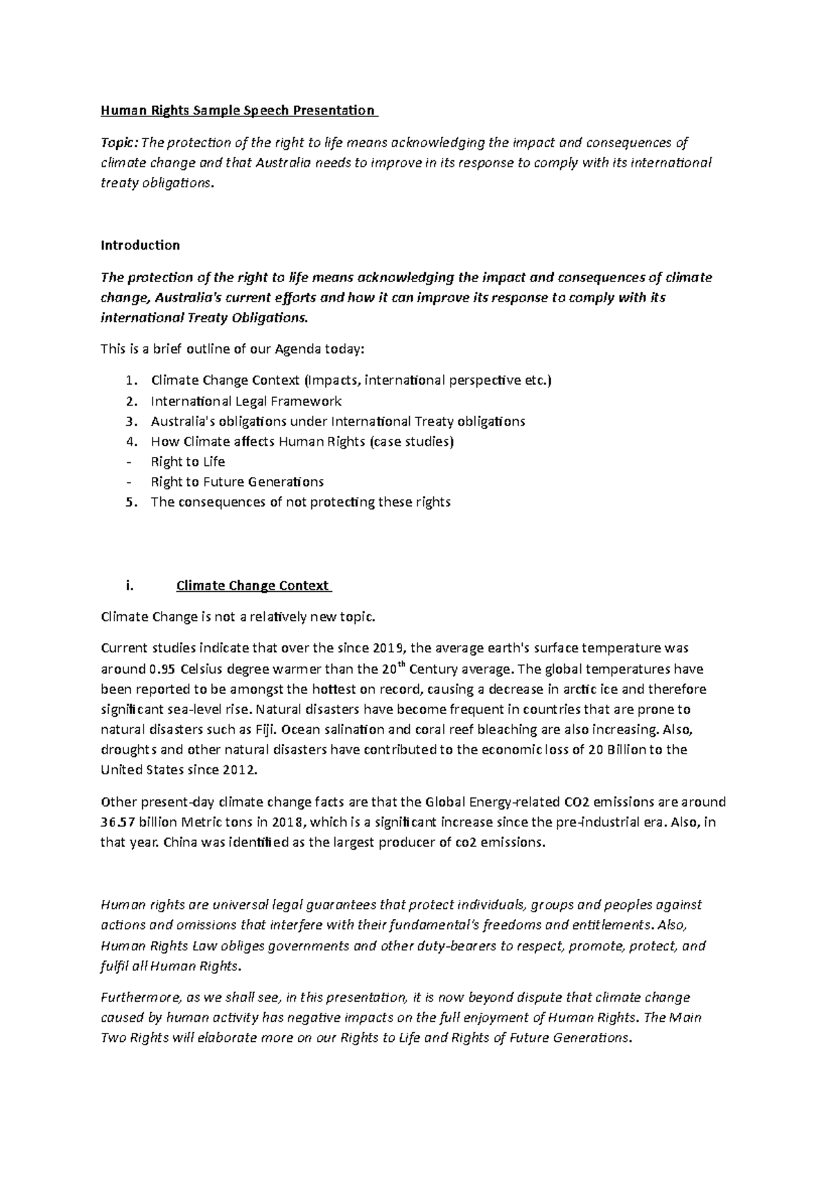 Human Rights Speech Presentation - Human Rights Sample Speech ...