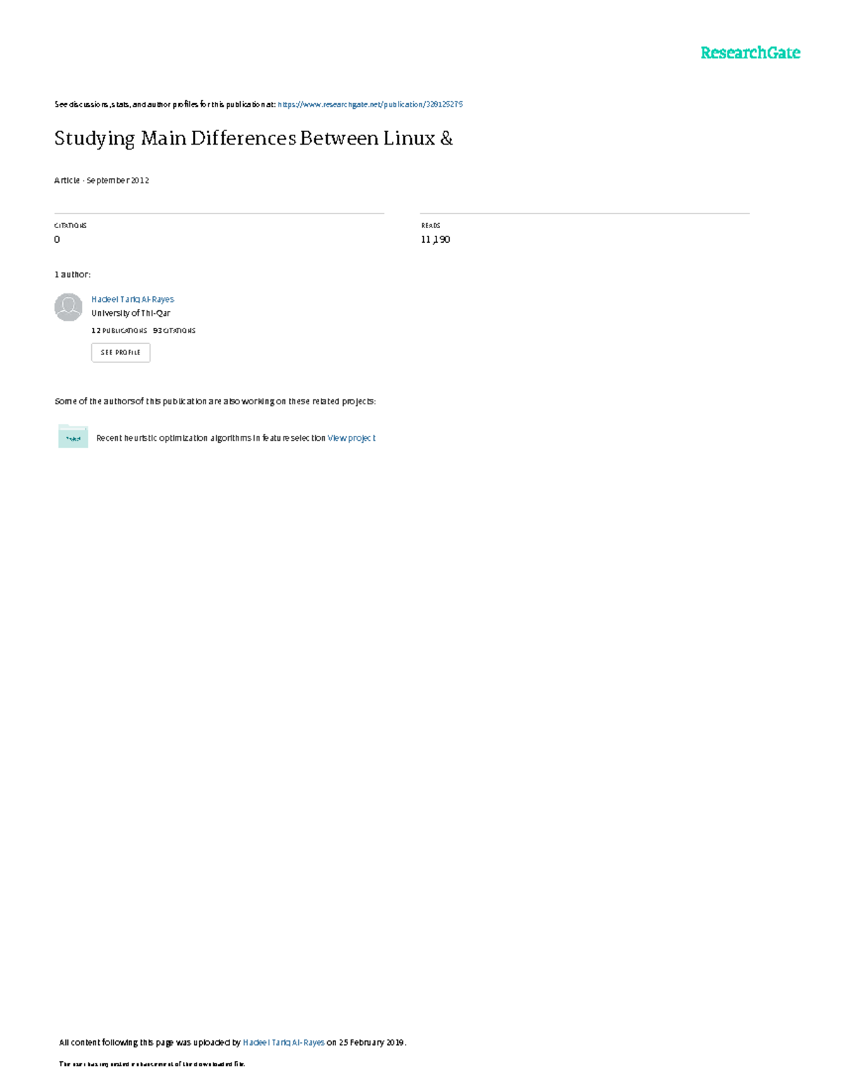 Studying Main Differences Between Linux - See discussions, stats, and author profiles for this ...