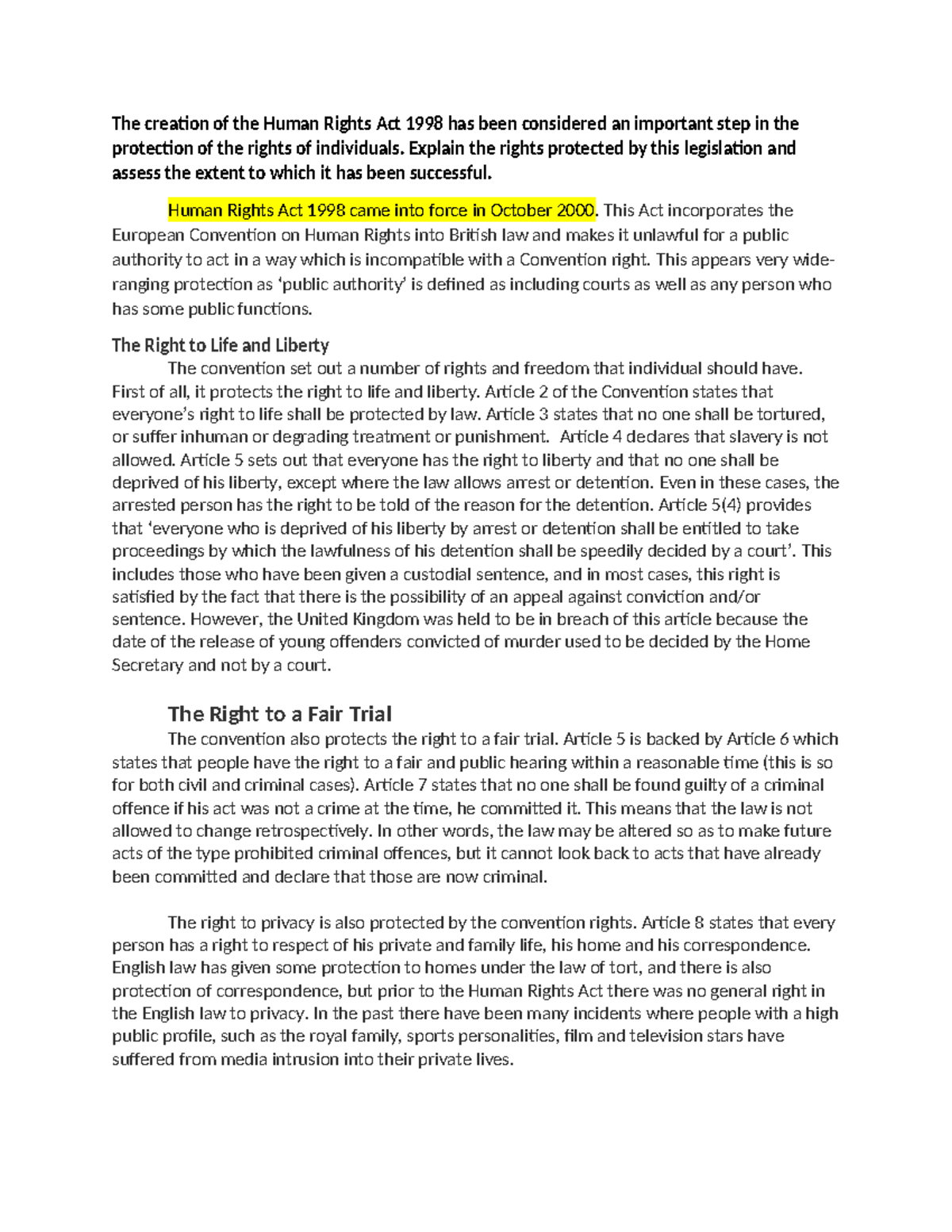 Human Rights - huamn right - The creation of the Human Rights Act 1998 ...