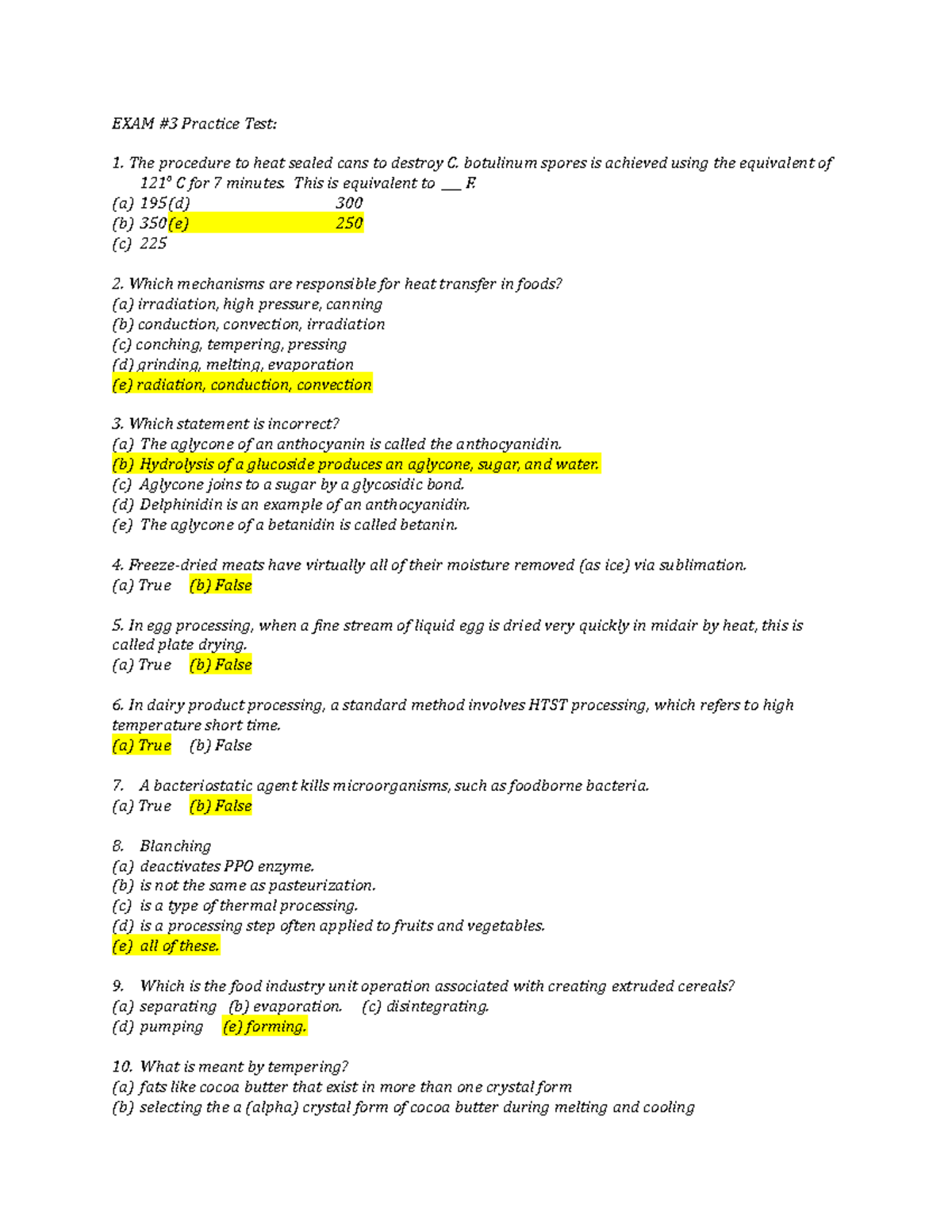 FSTC201 EXAM 2 practice - EXAM Practice Test: 1. The procedure to heat ...