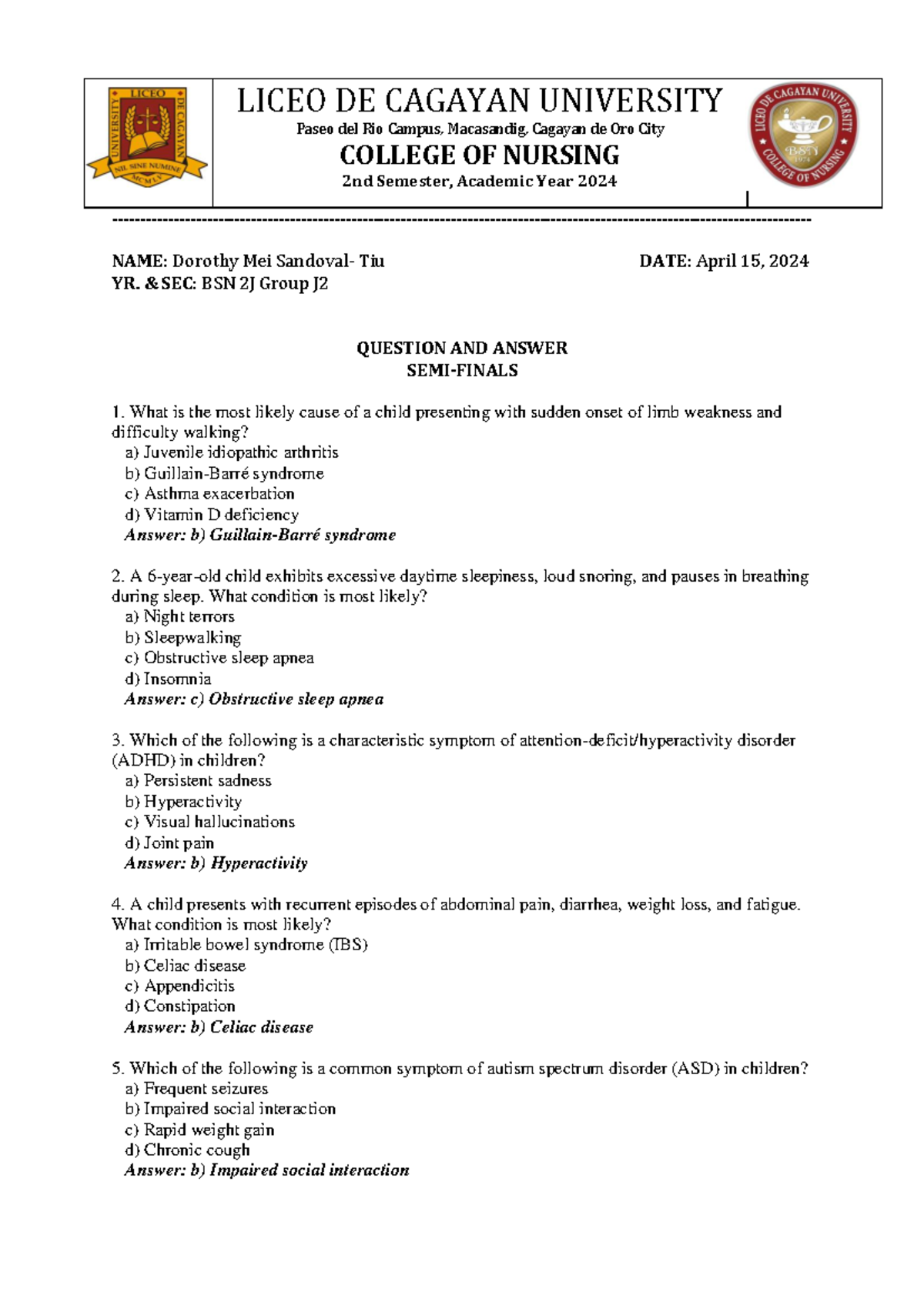 TIU Q&A SEMI Finals - LICEO DE CAGAYAN UNIVERSITY Paseo del Rio Campus ...