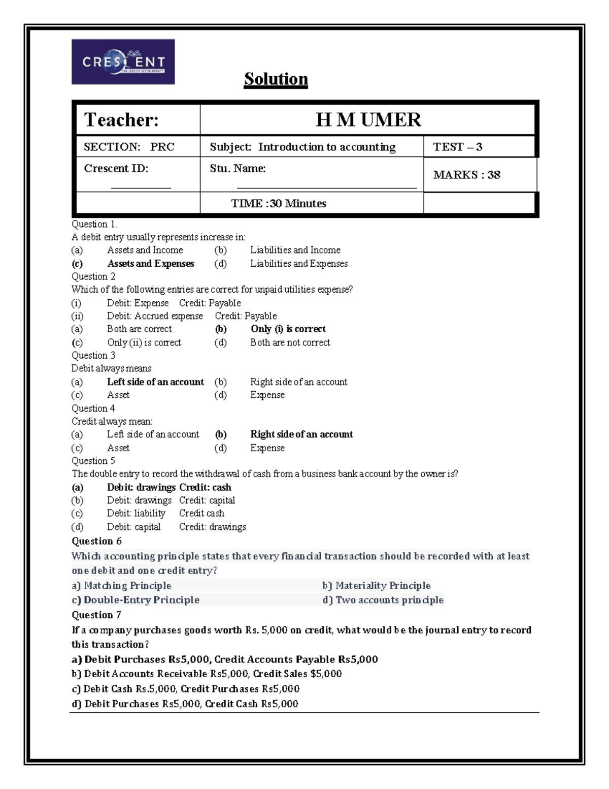 Test 3-C13 Solution - notes - Solution Teacher: H M UMER SECTION: PRC ...