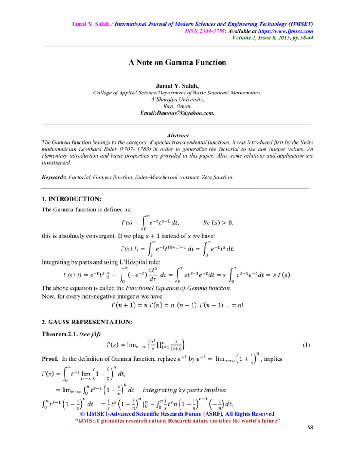 Gamma math session 2 notes - Jamal Y. Salah International Journal of ...