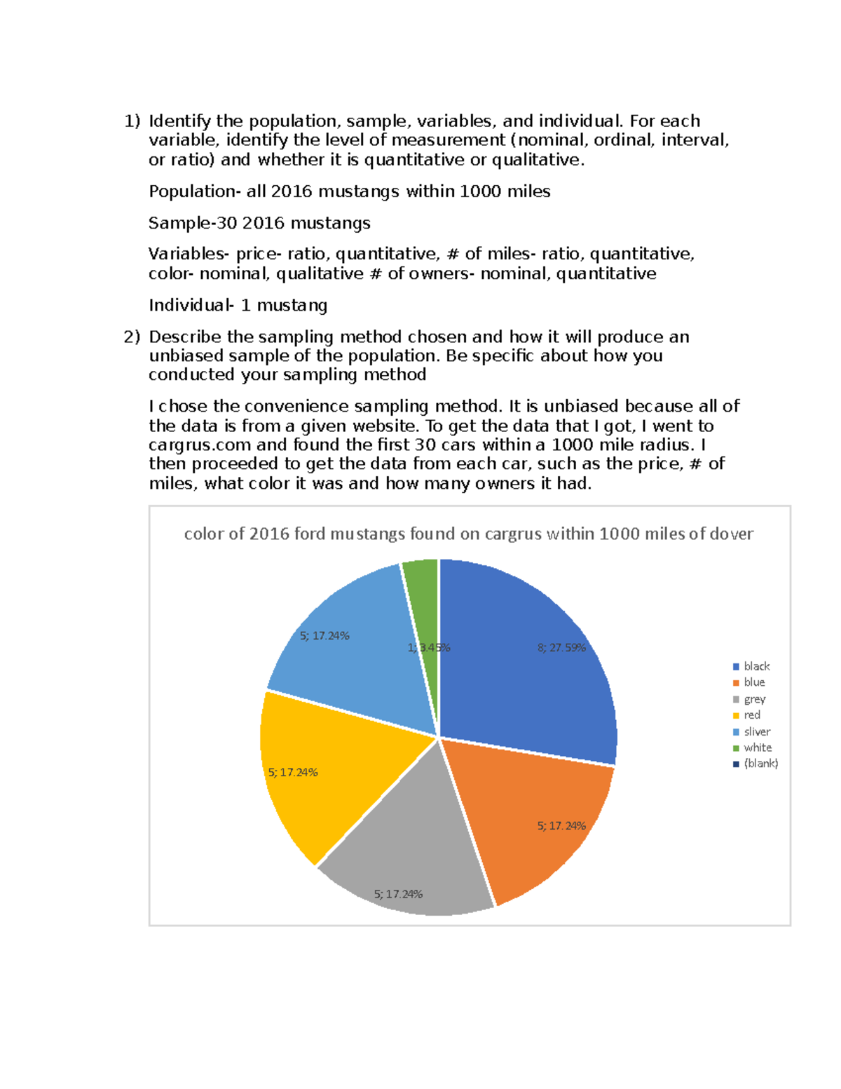 Stat 1 project writing - Identify the population, sample, variables ...