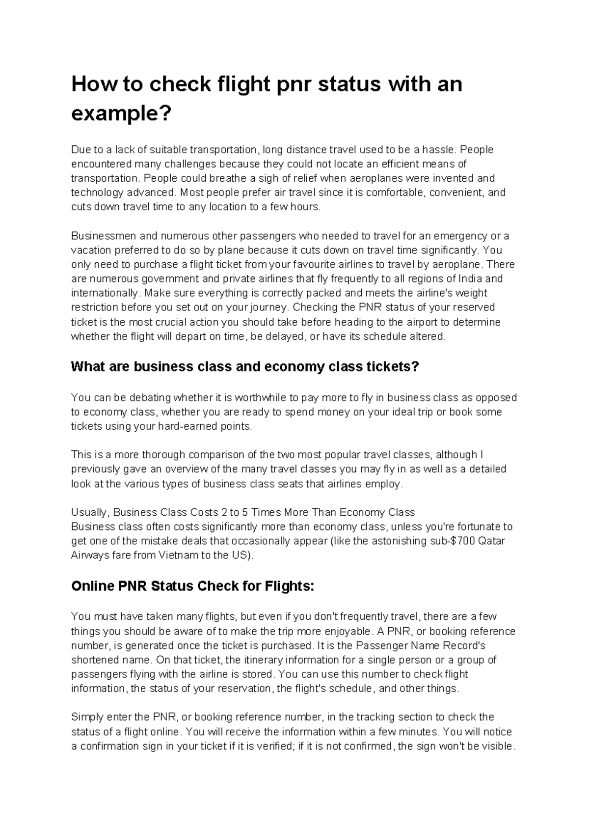 sample on content writing - How to check flight pnr status with an ...