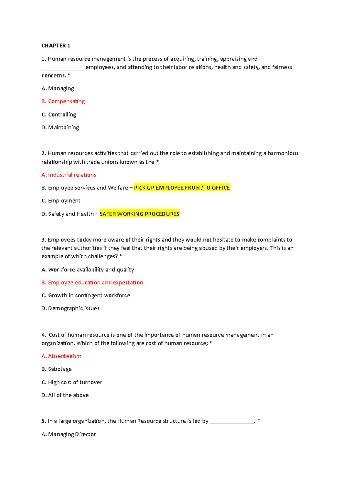 MGT340 Tutorial - CHAPTER 1 Human resource management is the process of ...