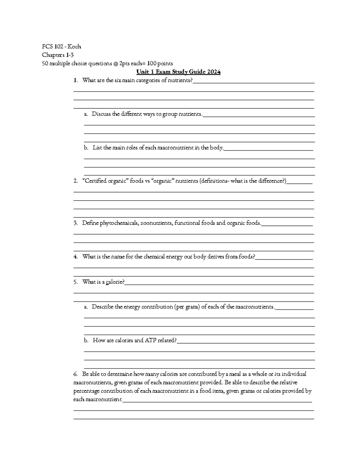 FCS Exam 1 - Unit 1 Exam Study Guide 2024 (Mariah Wilson) - FCS 102 ...