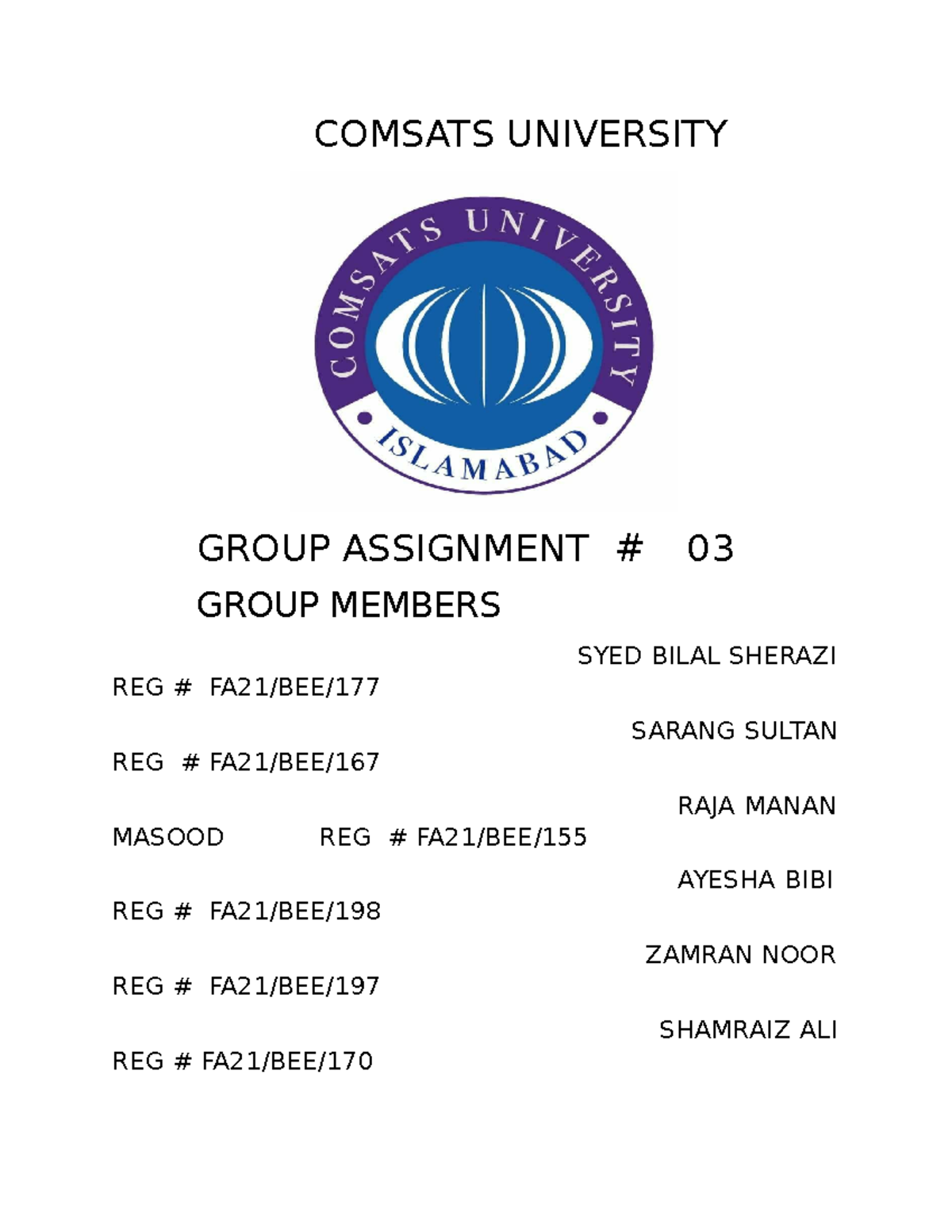 Assignment English Final - COMSATS UNIVERSITY GROUP ASSIGNMENT # 03 ...