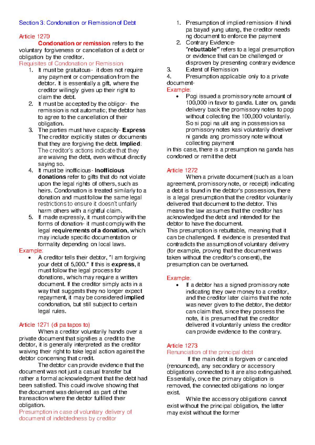 Oblicon - none - Section 3: Condonation or Remission of Debt Article ...