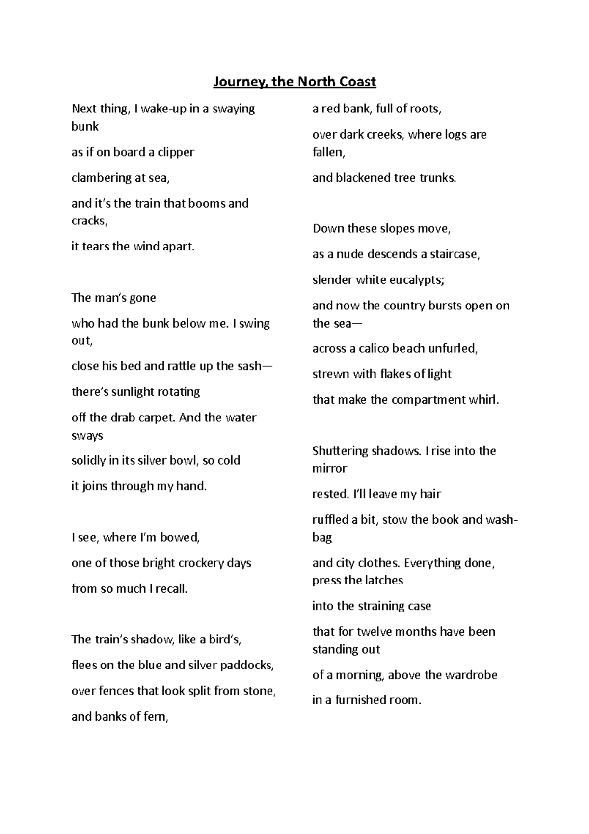 2020 ES Robert Gray Poems - Journey, the North Coast Next thing, I wake ...