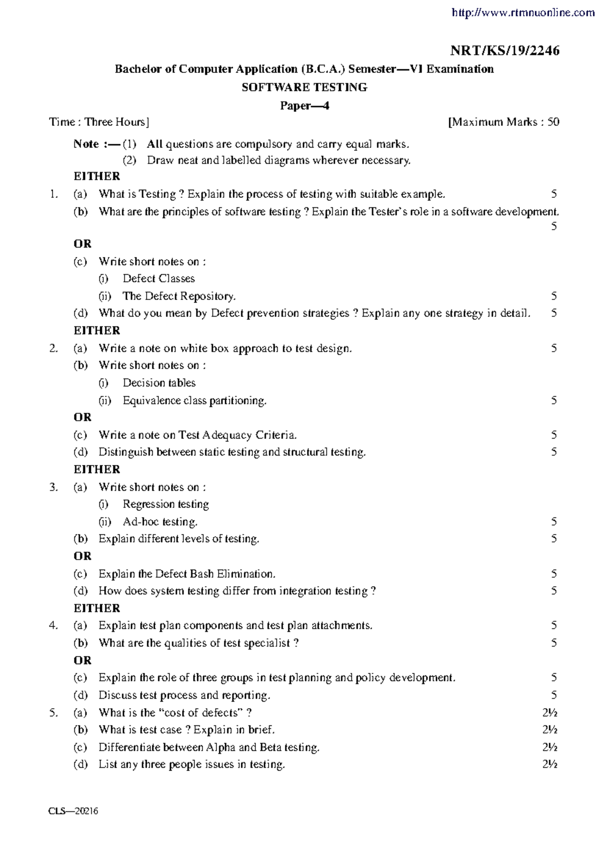 Bca 6 sem software testing 2246 summer 2019 - NRT/KS/19/ Bachelor of ...