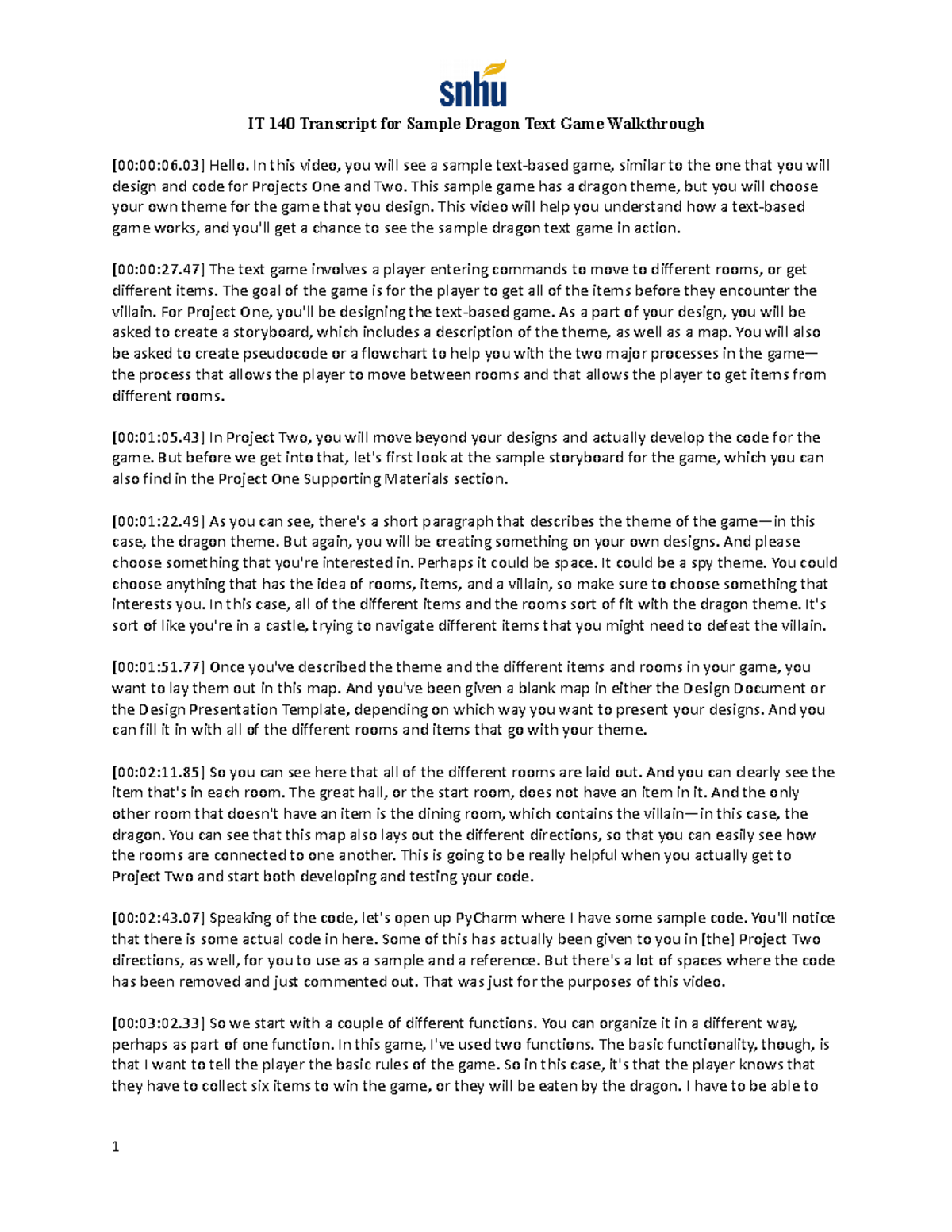 IT 140 Transcript for Sample Dragon Text Game Walkthrough - IT 140 ...