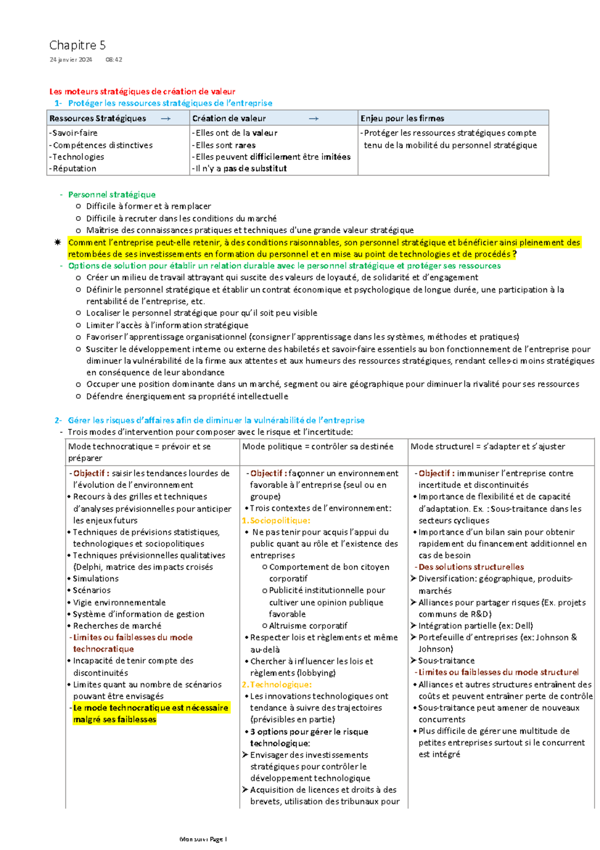 Chapitre 5 - Notes de cours - Les moteurs stratégiques de création de ...