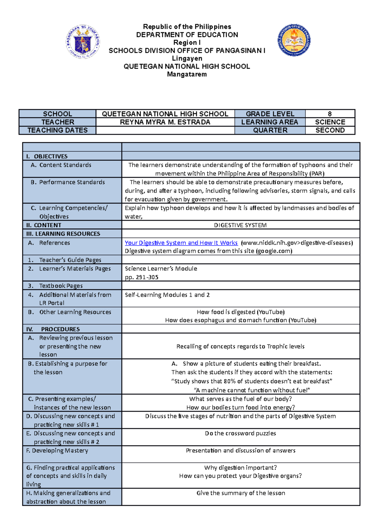 Lesson plan - Republic of the Philippines DEPARTMENT OF EDUCATION ...
