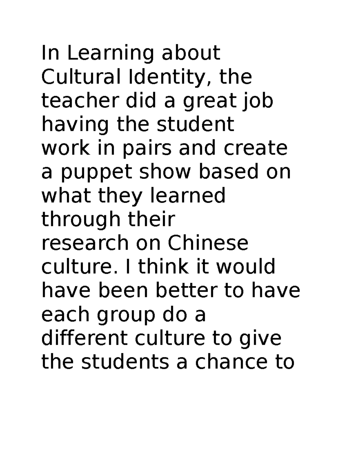 In Learning about Cultural Identity - In Learning about Cultural ...