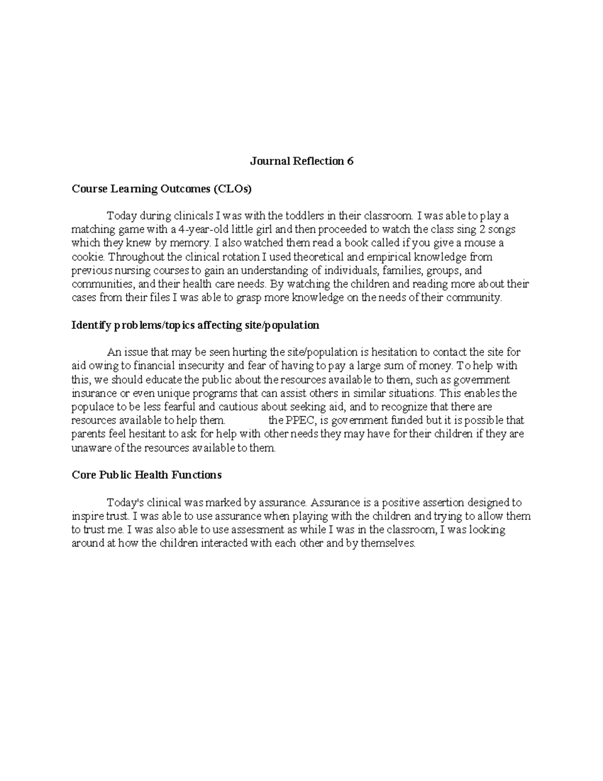 Journal Reflection 6 - Adriana Vidal NURS342L Professor Lugones Journal ...