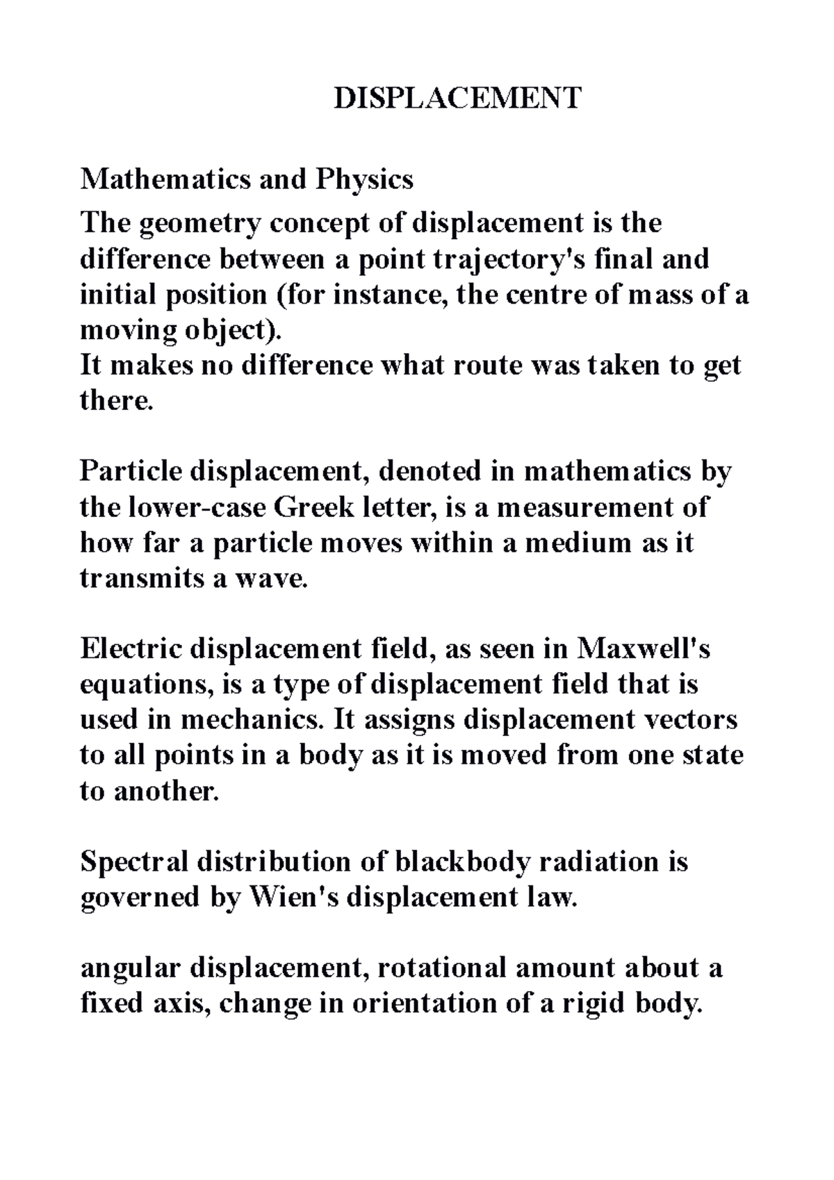 Displacement - IFAH - DISPLACEMENT Mathematics and Physics The geometry ...