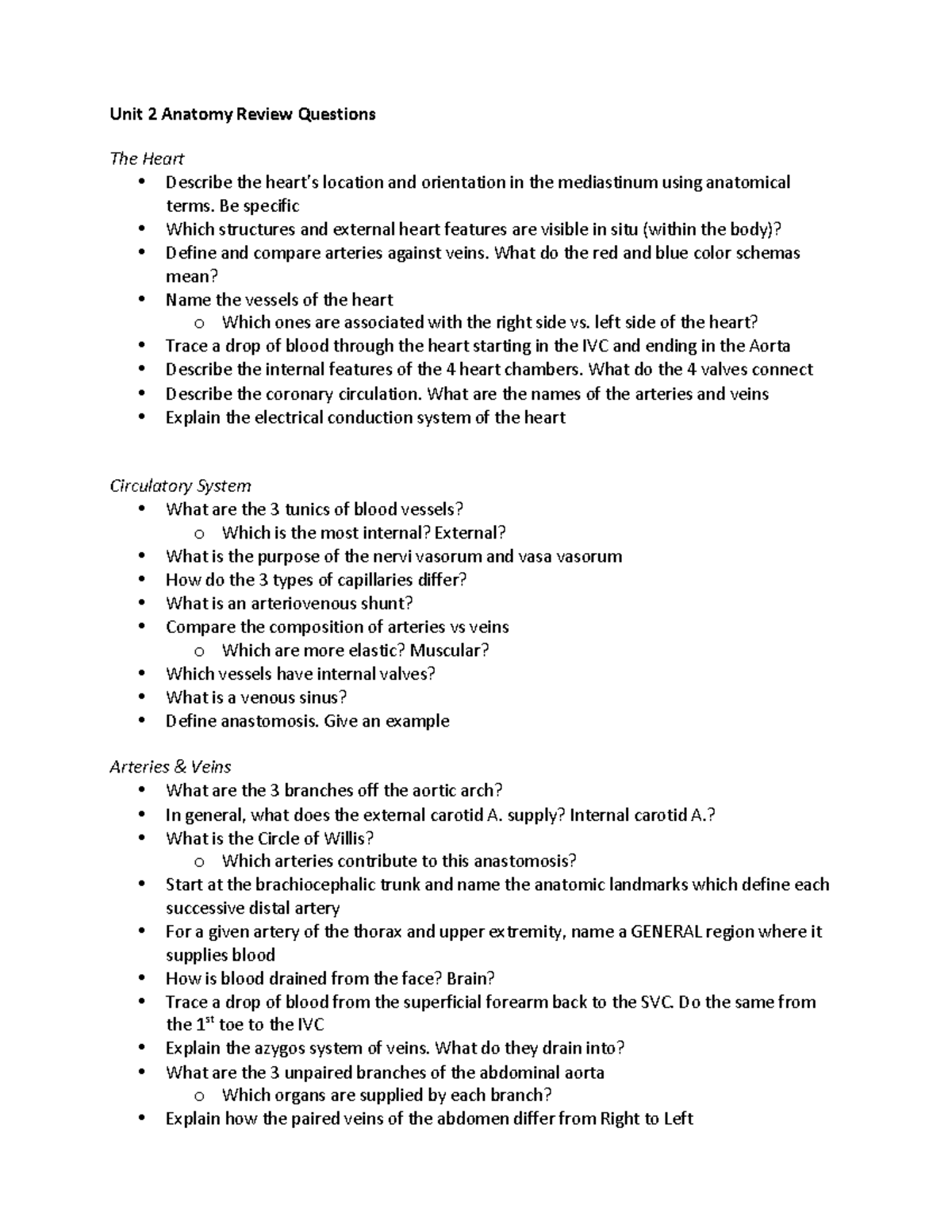 Unit 2 Anatomy Review Questions - Unit 2 Anatomy Review Questions The ...