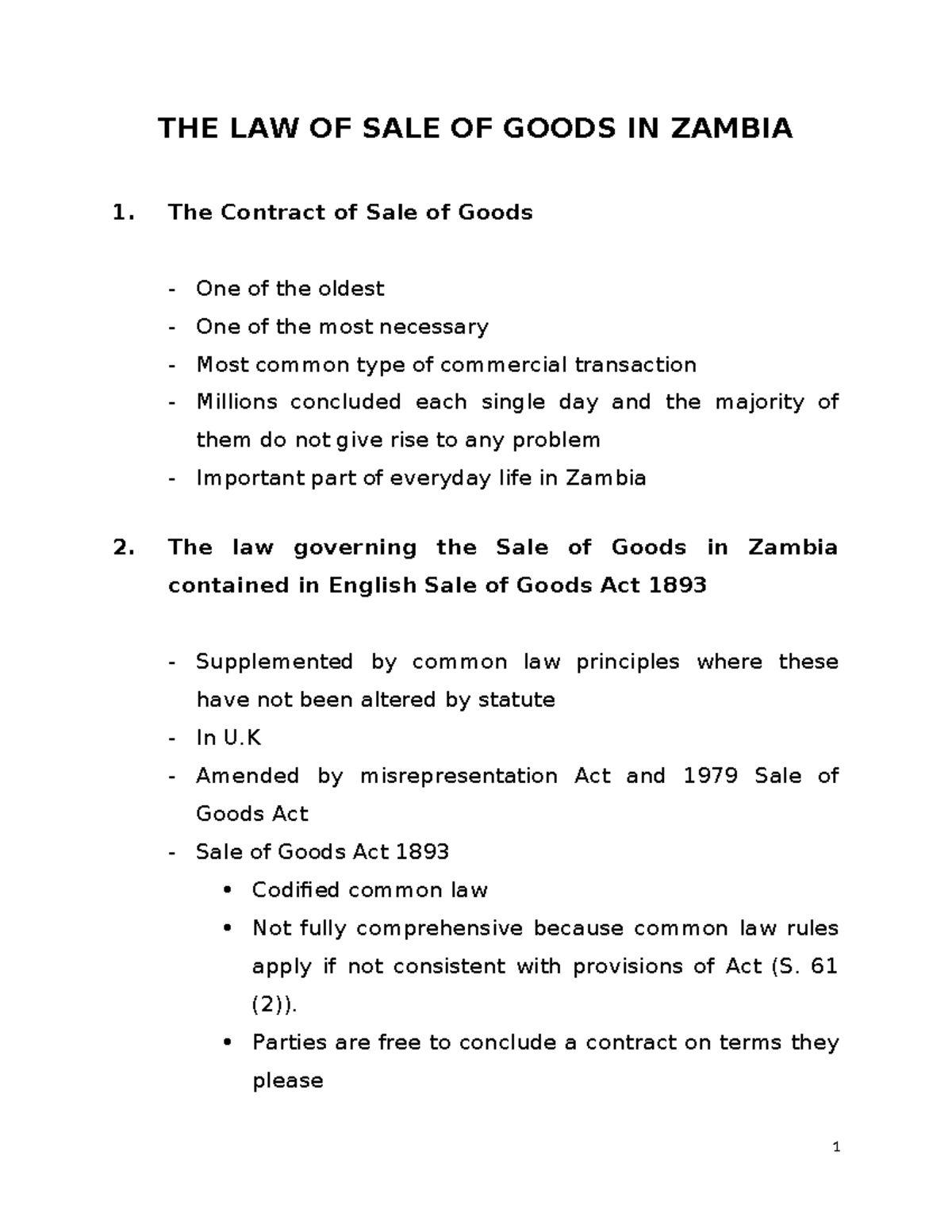 THE LAW OF SALE OF Goods IN Zambia - THE LAW OF SALE OF GOODS IN ZAMBIA ...