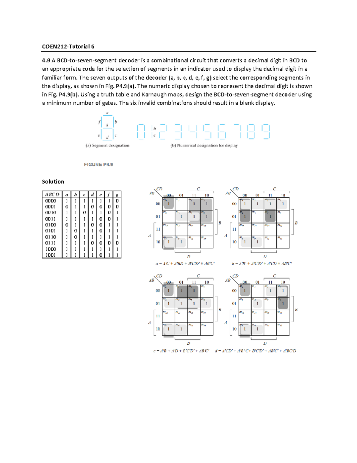 COEN 212-Practice 7 - practice - COEN212-Tutorial 6 4 A BCD-to-seven-segment decoder is a - Studocu