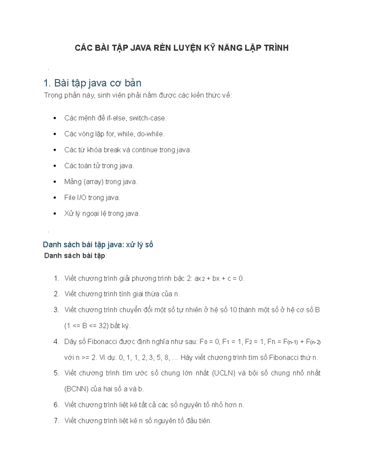 CÁC BÀI TẬP JAVA RÈN LUYỆN KỸ NĂNG LẬP Trình - Bài tập java cơ bản ...