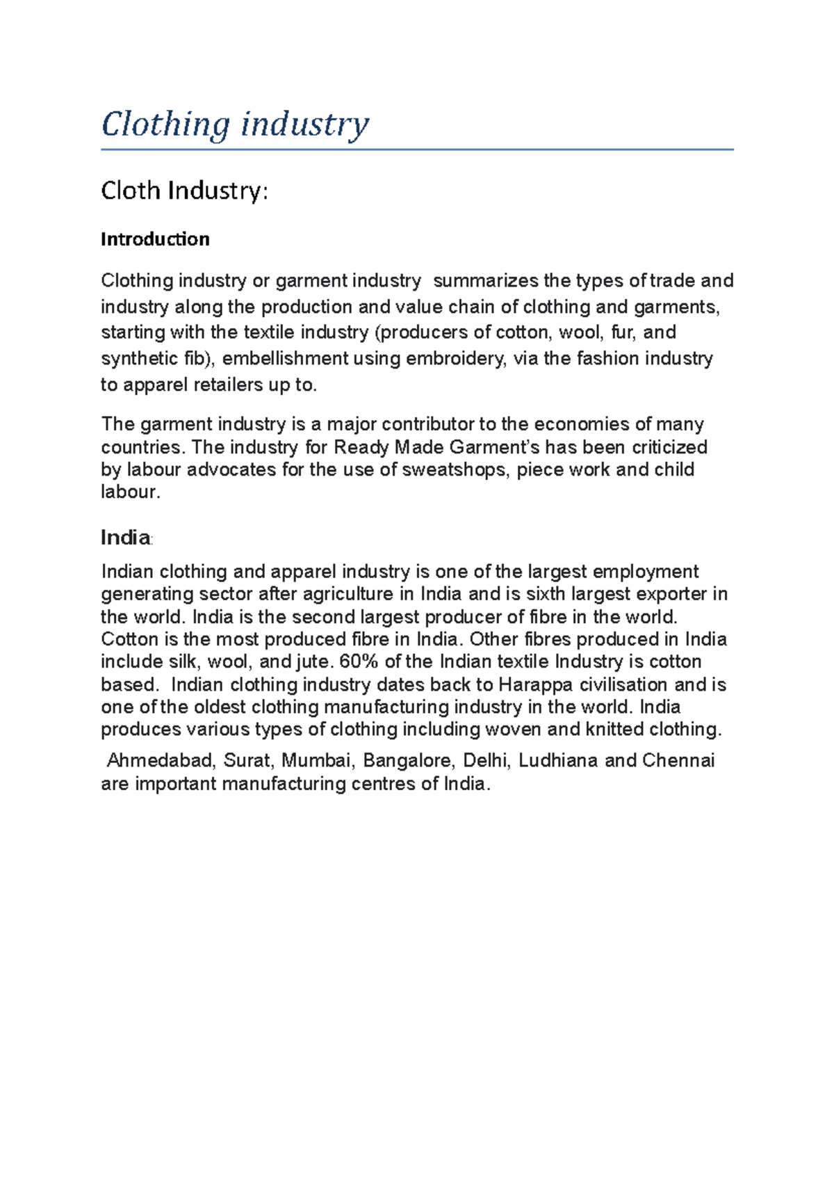 Shweta - dddd - Clothing industry Cloth Industry: Introduction Clothing ...