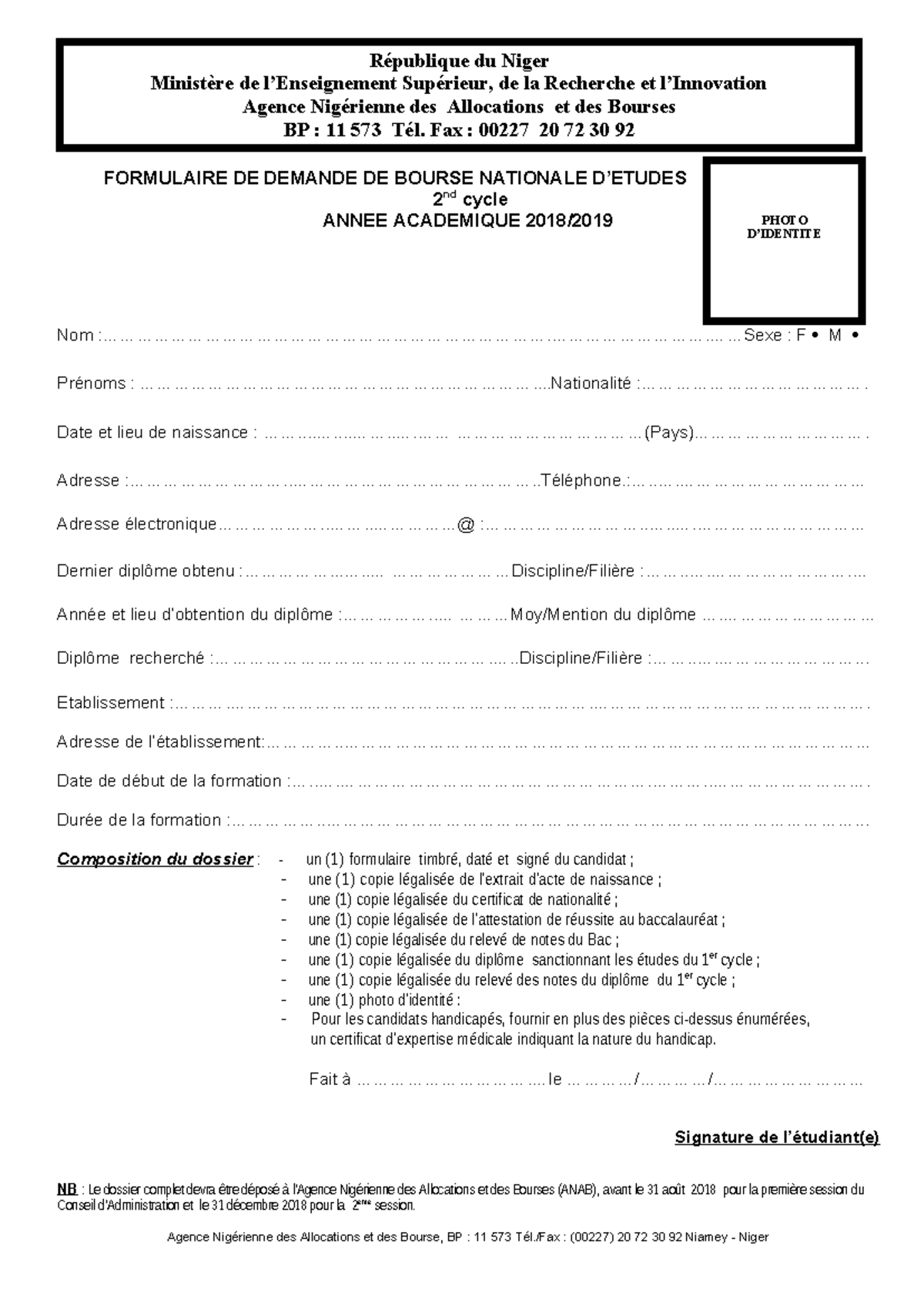 Formulaire 2nd-cycle - En français - FORMULAIRE DE DEMANDE DE BOURSE ...