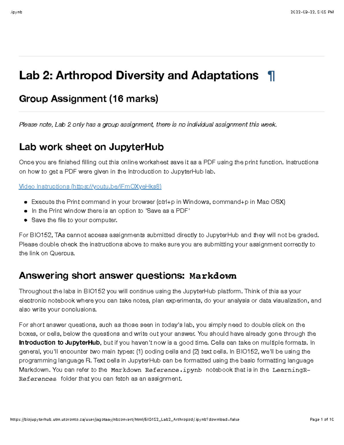 Bio Lab 2 Assignment - Lab 2: Arthropod Diversity and Adaptations ...