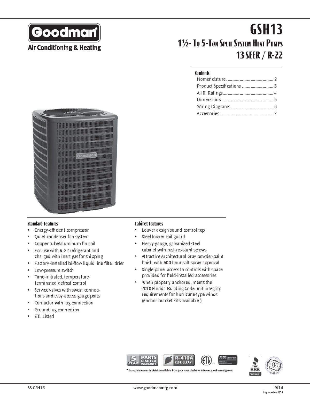 GSH13Specs - Specs for HVAC - SS-GSH13 goodmanmfg 9/ Supersedes 3/ GSH ...