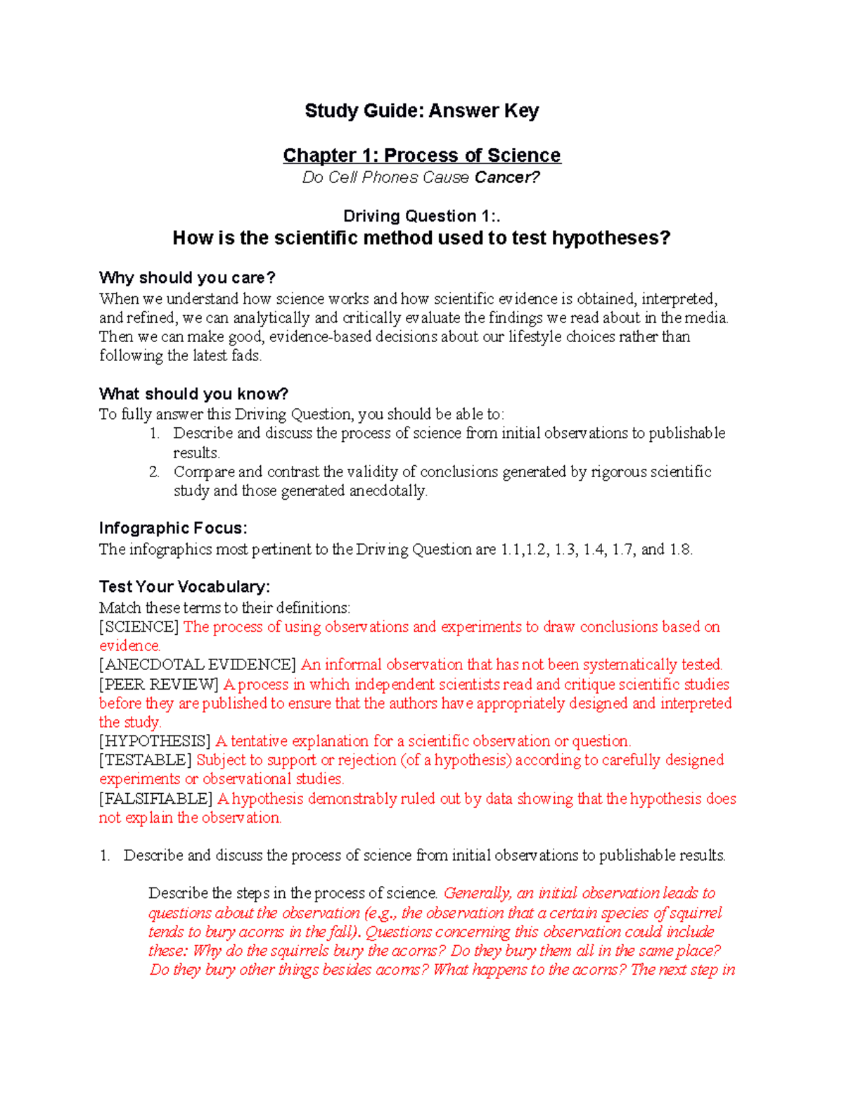 CH 1 Biology - study guide - Study Guide: Answer Key Chapter 1: Process ...