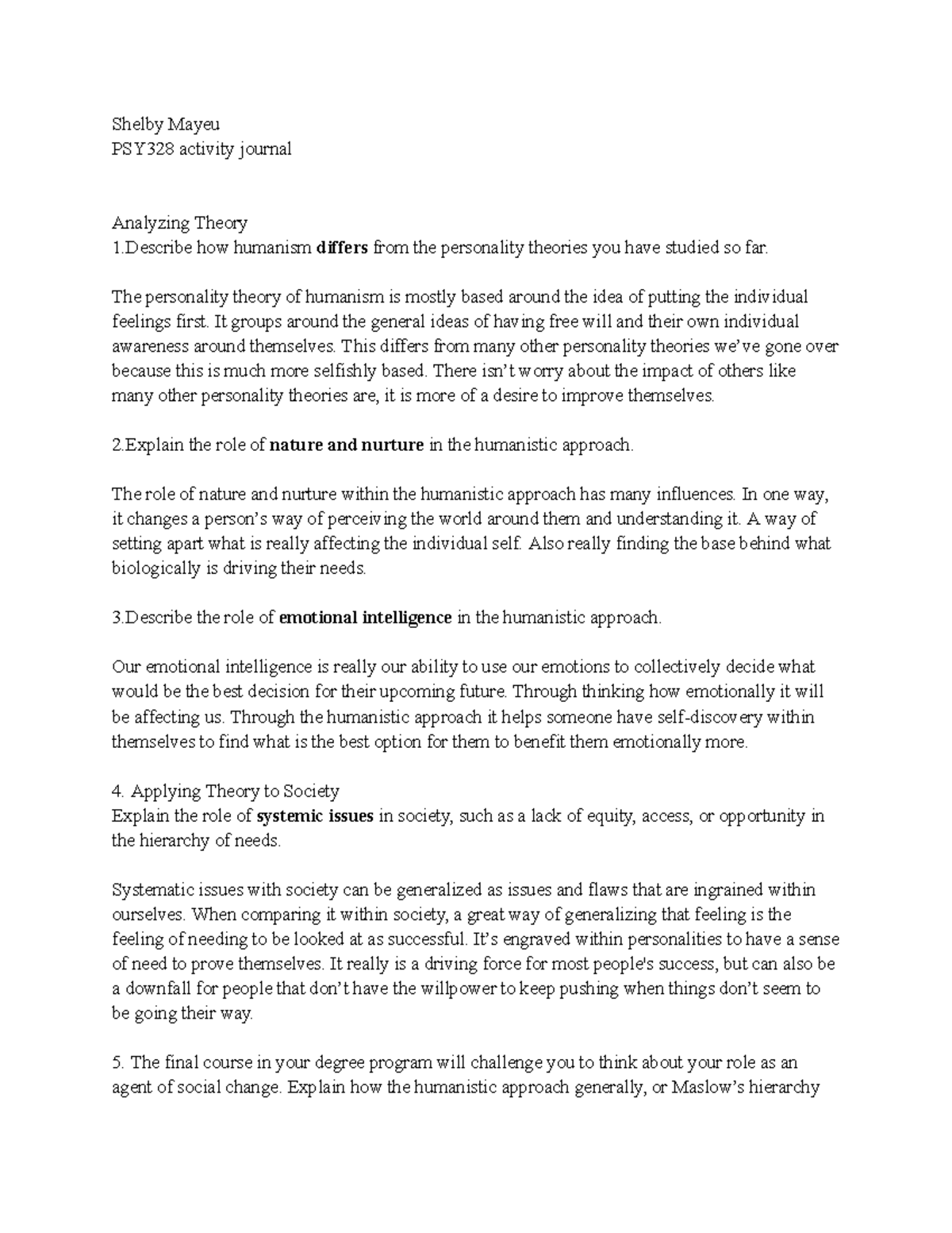 4-1 activity journal - Shelby Mayeu PSY328 activity journal Analyzing ...