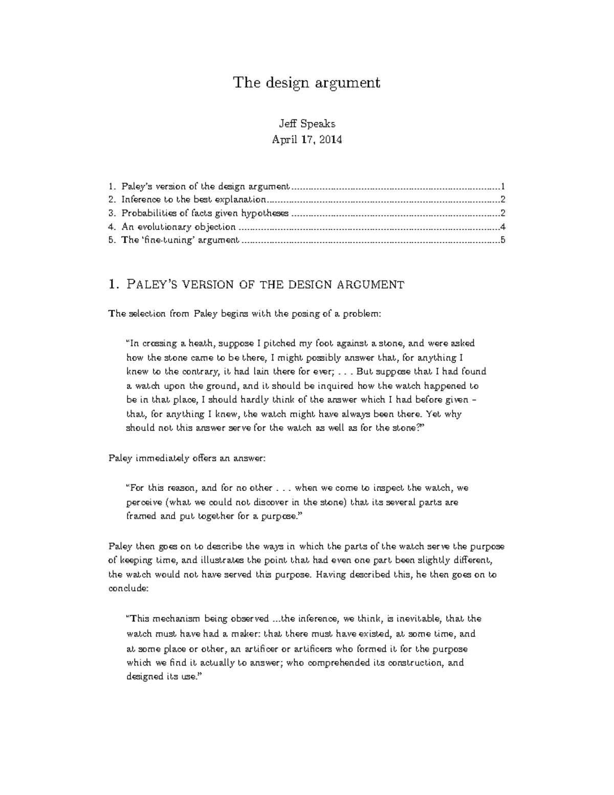 The design argument - The design argument ! Jeﬀ Speaks April 17, 2014 ...