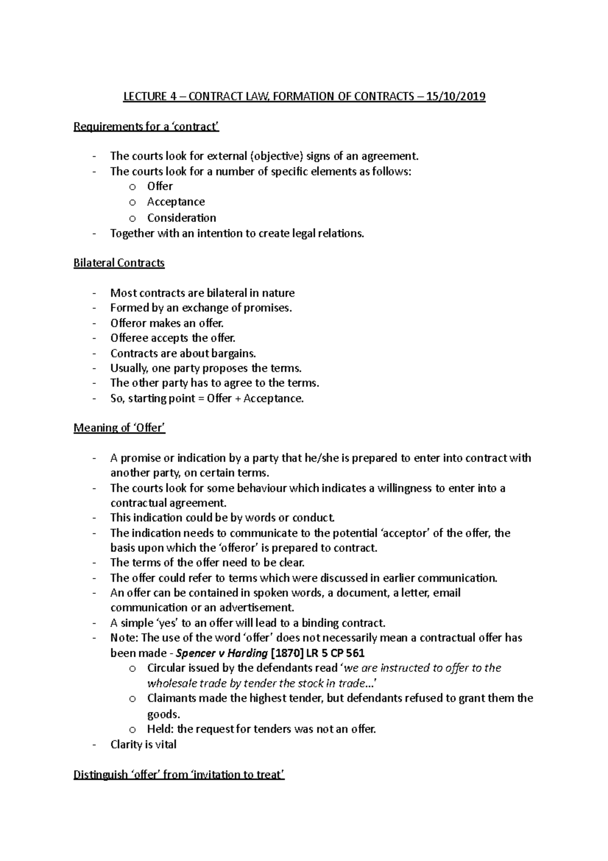 Formation of Contracts - Contract law - LECTURE 4 – CONTRACT LAW ...