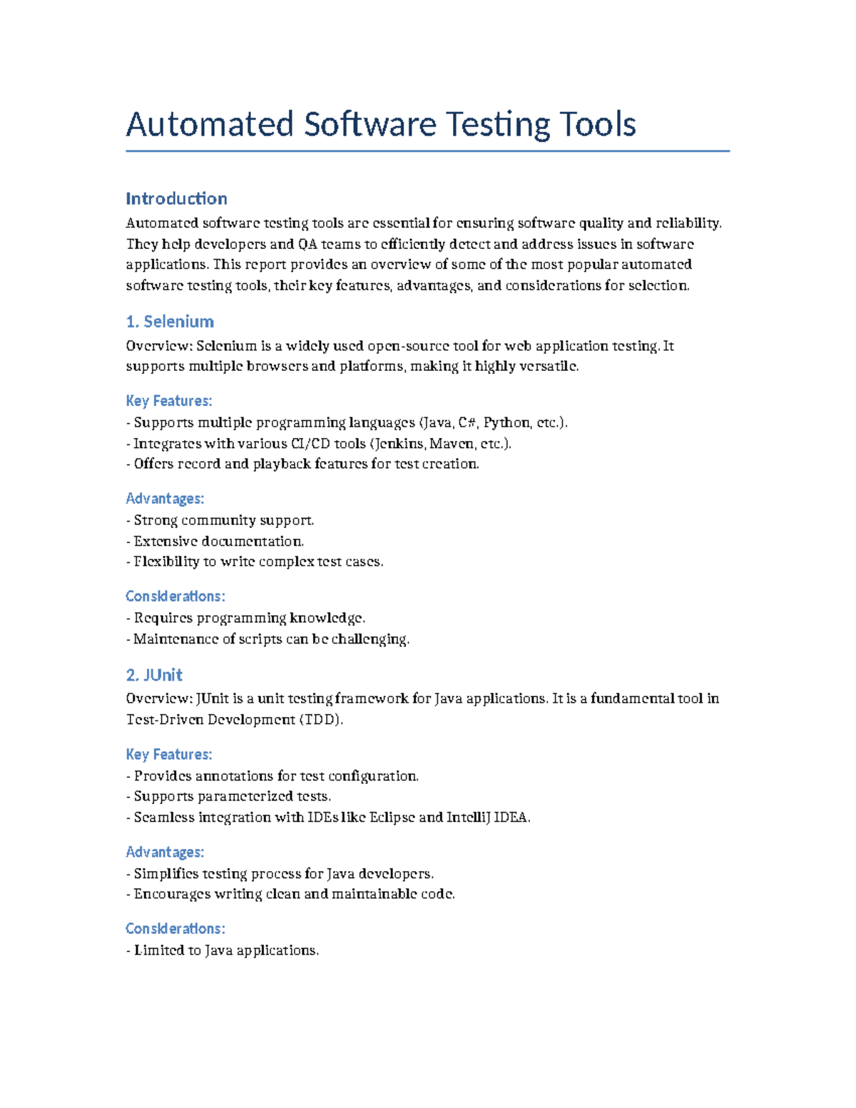 Automated Software Testing Tools Report - Automated Software Testing ...