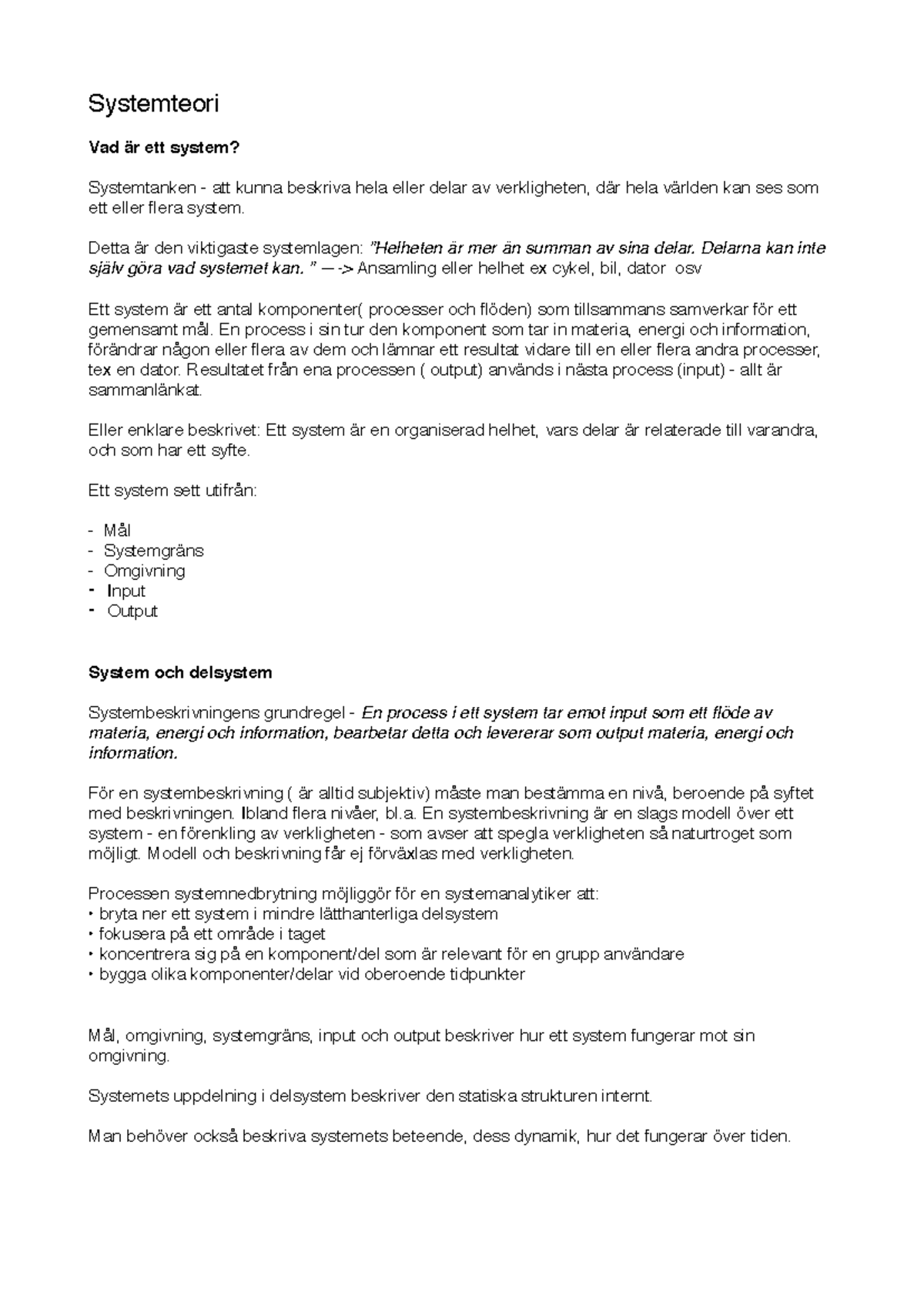 Anteckningar System -och Organisationsteori - Systemteori Vad är ett ...