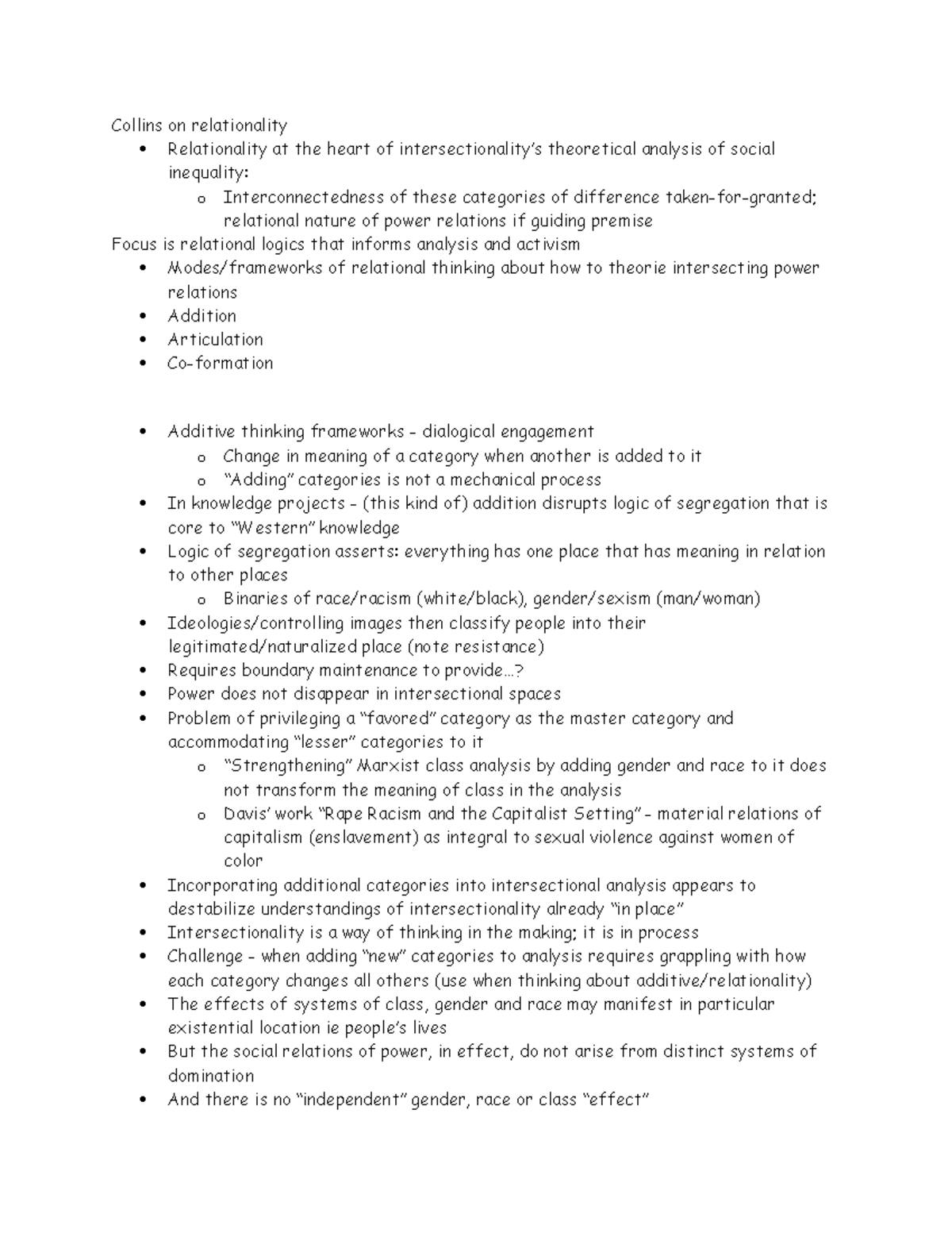Intersectional Notes 2 - Collins on relationality Relationality at the ...