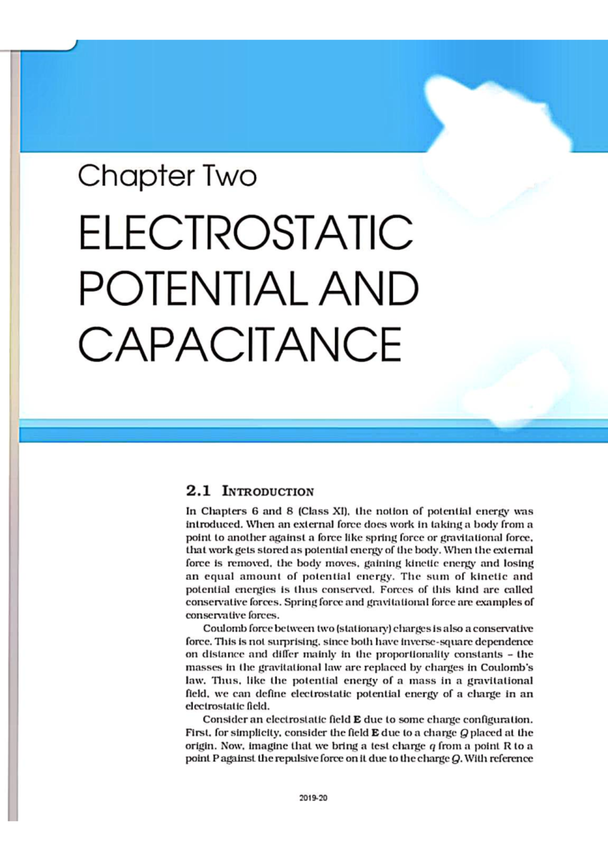 Class 12th physics chapter Electro static potential and capacitance. - Physics - Studocu