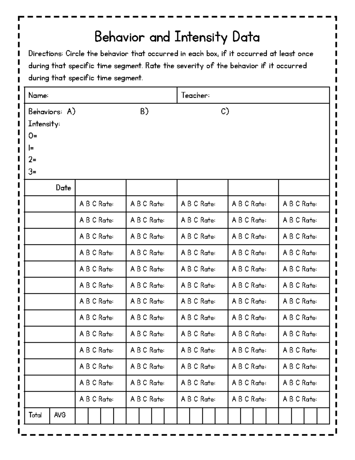 Data Tracking Behaviorand Intensity-1 - Name: Teacher: Behaviors: A) B ...