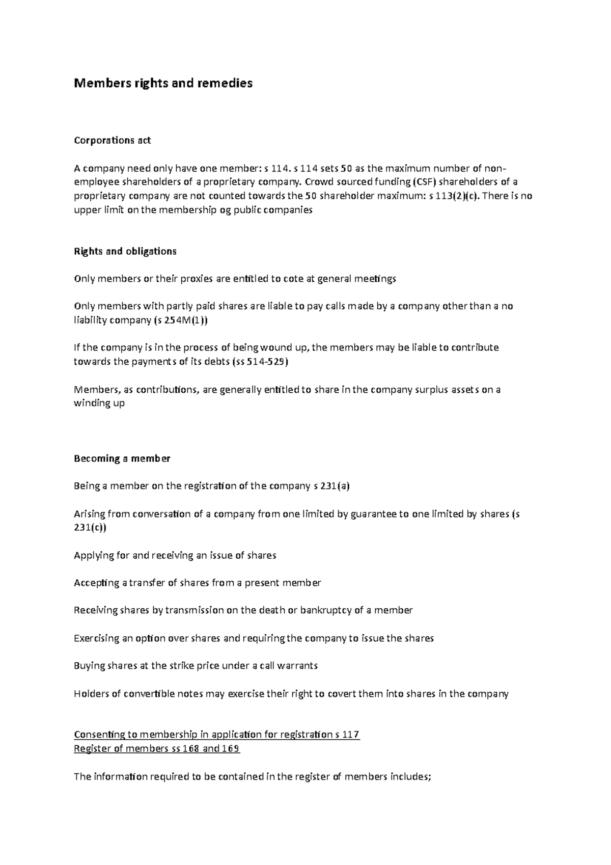 Members rights and remedies - Members rights and remedies Corporations ...