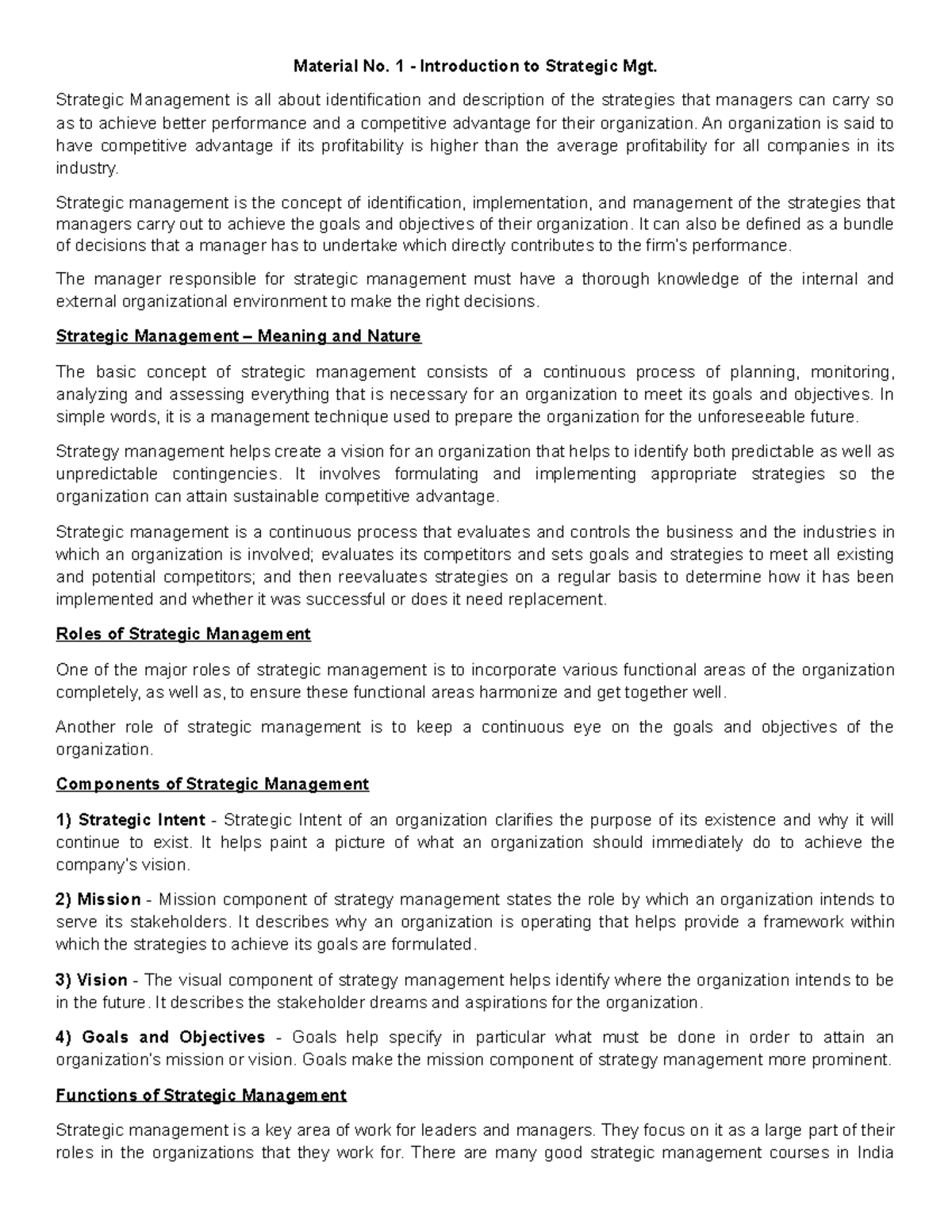 BMC Reviewer - notes - Material No. 1 - Introduction to Strategic Mgt ...