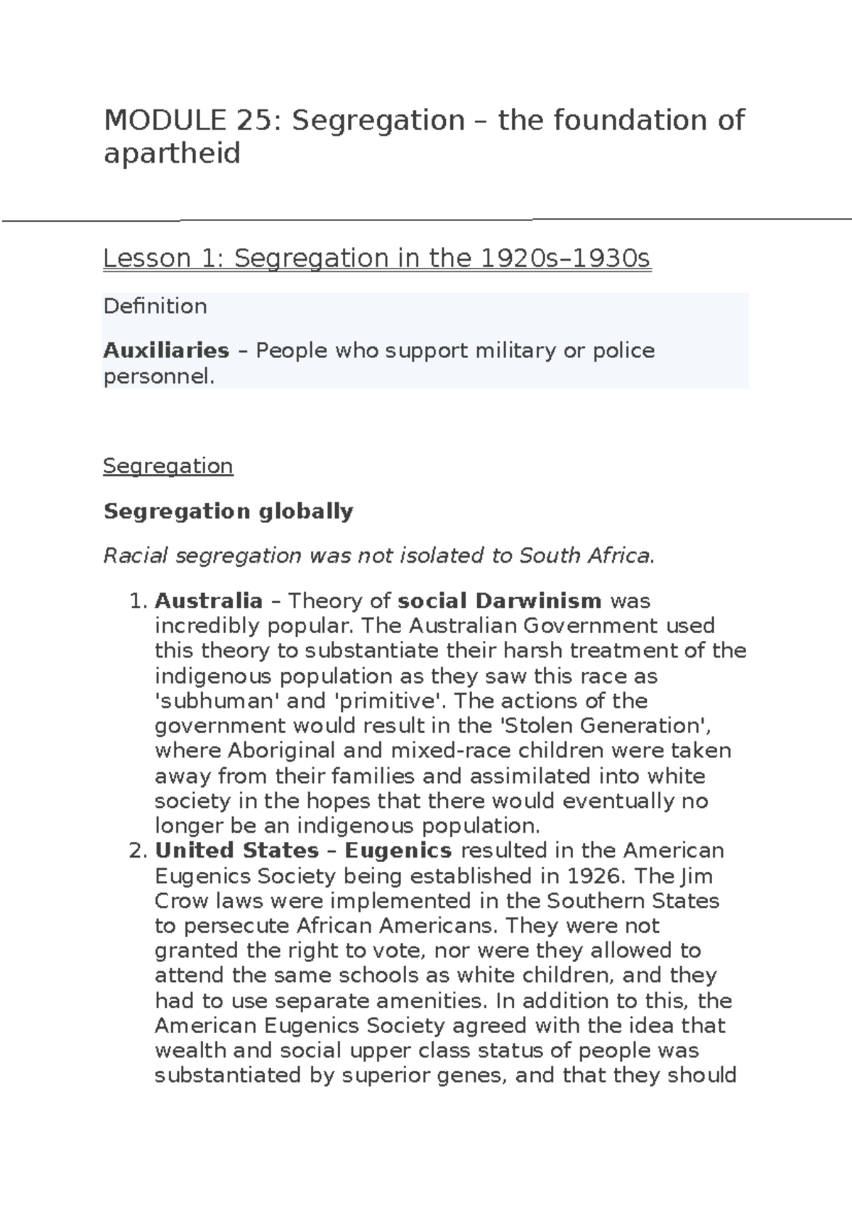 Module 25- Segregation the foundation of apartheid - MODULE 25 ...