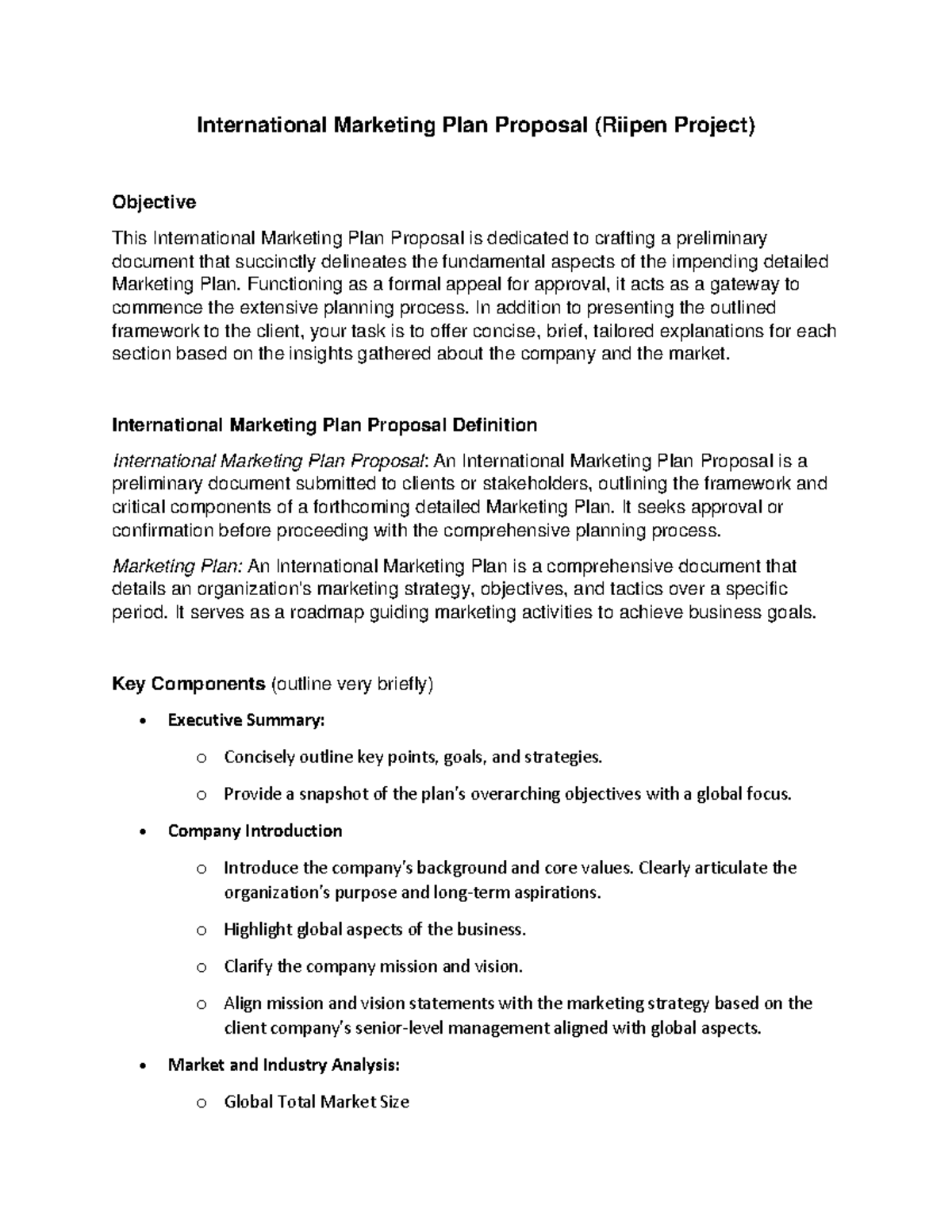 International Marketing Plan Proposal Instruction - International ...