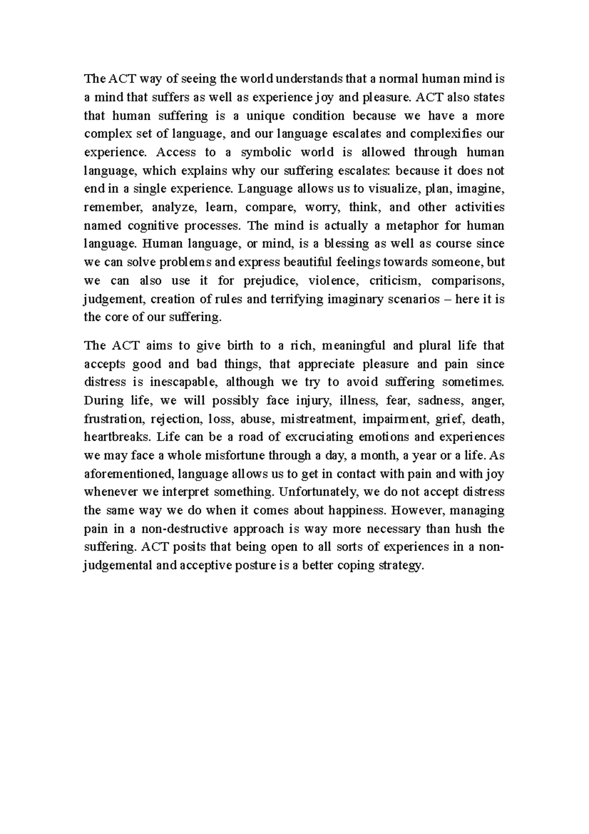 ACT MADE Simple Summary - The ACT way of seeing the world understands ...