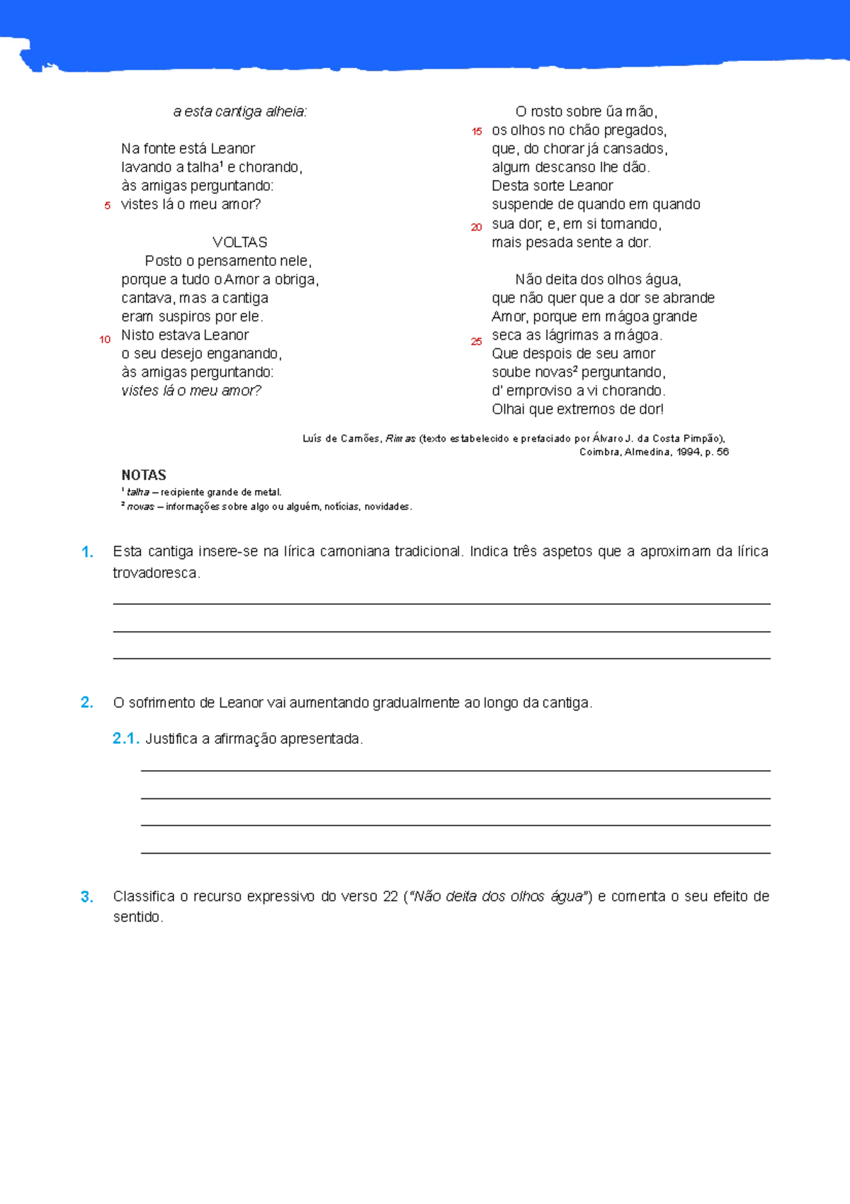 A esta cantiga alheia - Camões Lírico - a esta cantiga alheia: Na fonte ...