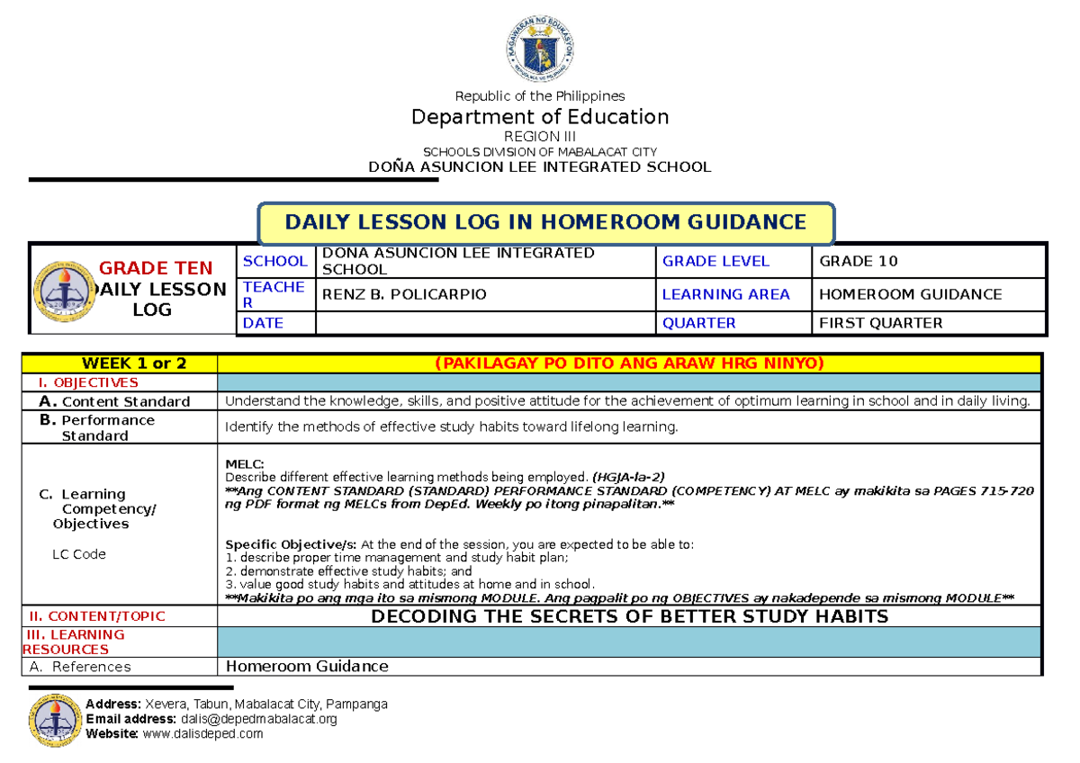 Homeroom-Guidance - HOMEROOM - Department of Education REGION III ...