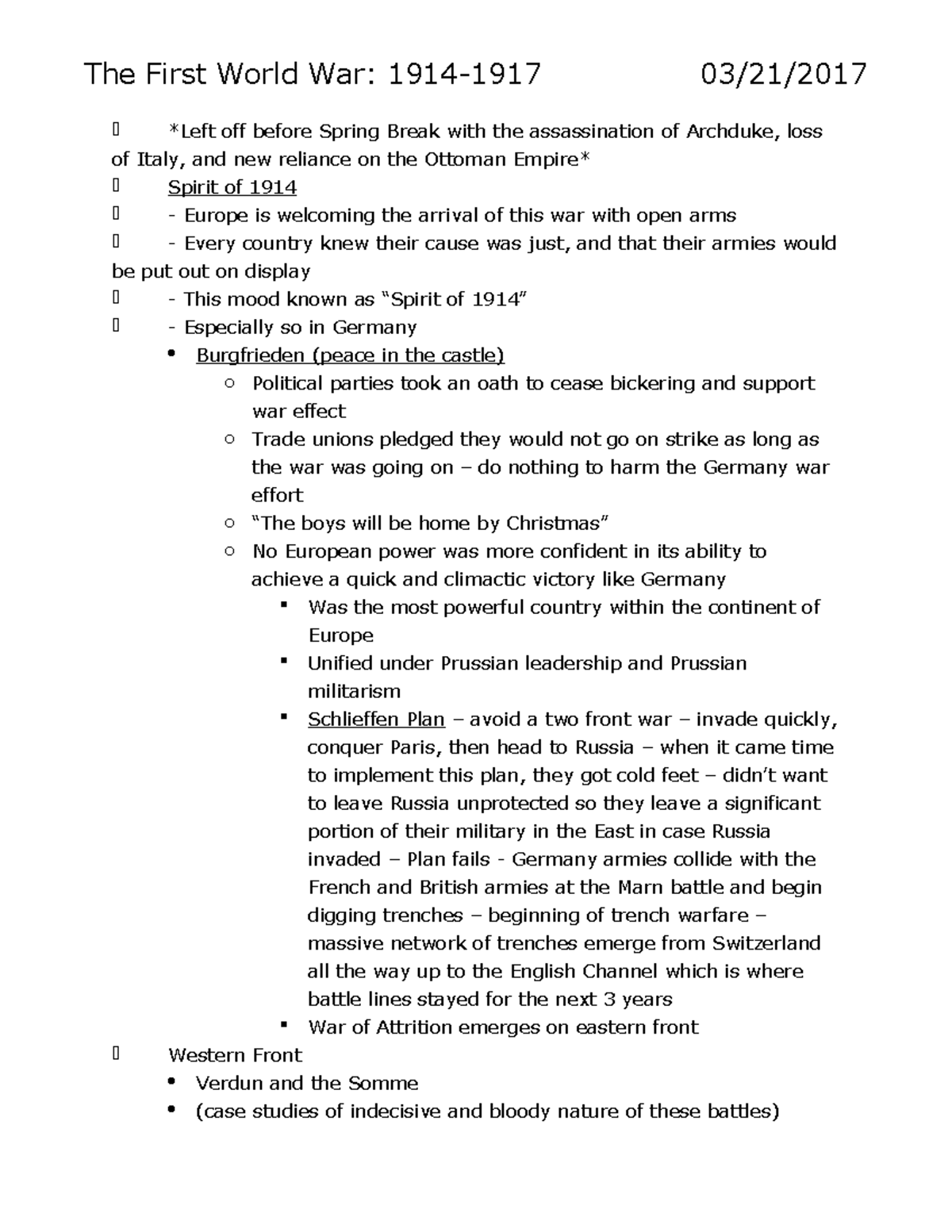 The First World War 032117 - The First World War: off before Spring ...