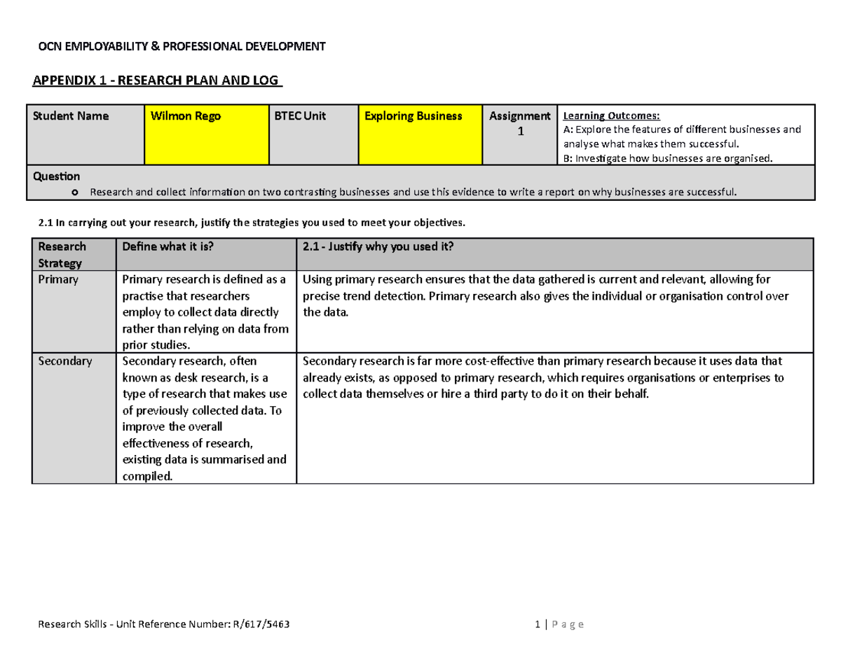 Appendix 1 Research PlanThis is a business level 3 pearson work. It is ...